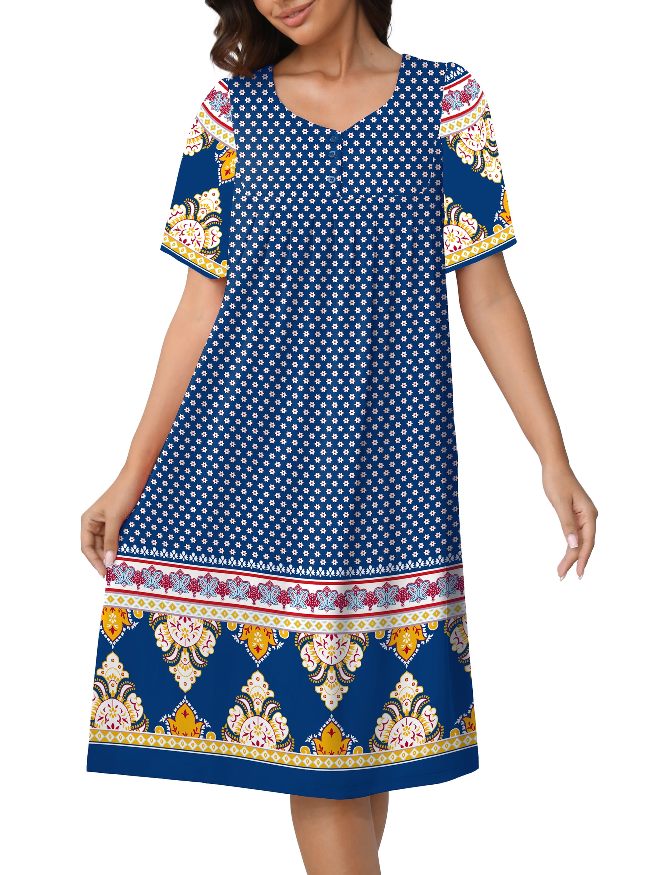MINTREUS Women's Short Sleeve Nightgown, Comfy Rayon Blend Sleepwear ...