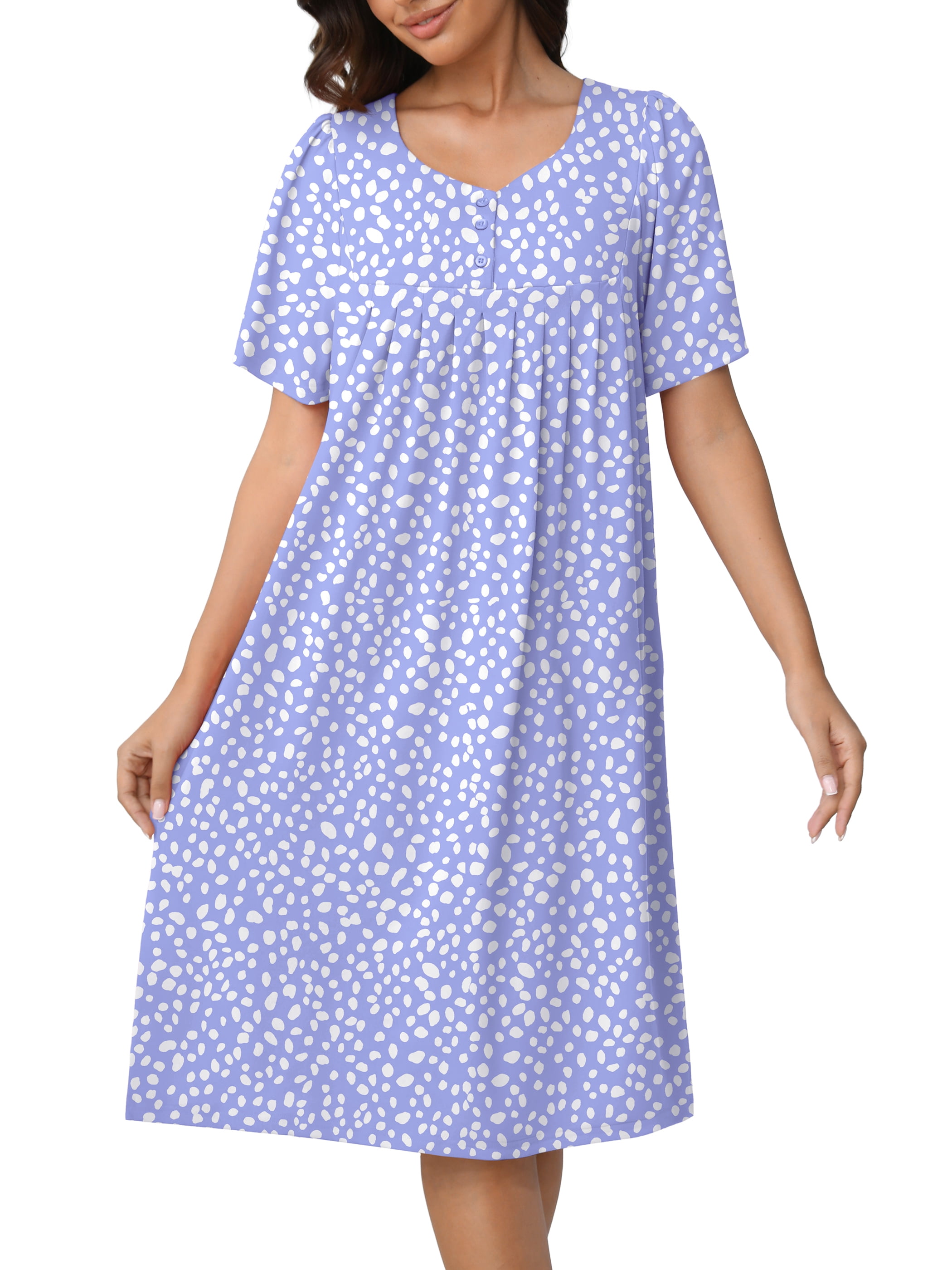 MINTREUS Nightgowns for Women Short Sleeve Nightshirt Comfy Sleepwear ...
