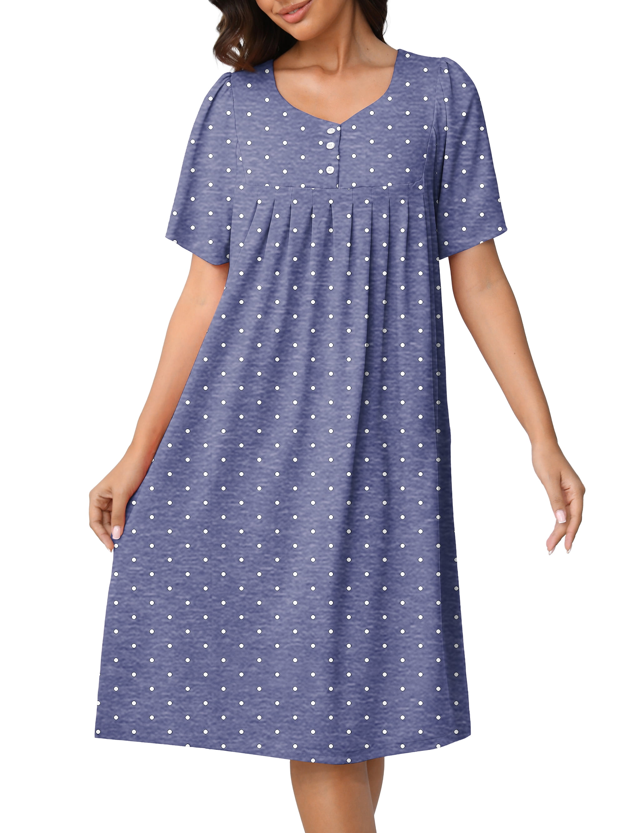 MINTREUS Nightgown Short Sleeve for Women Sleepwear V Neck Nightshirt ...