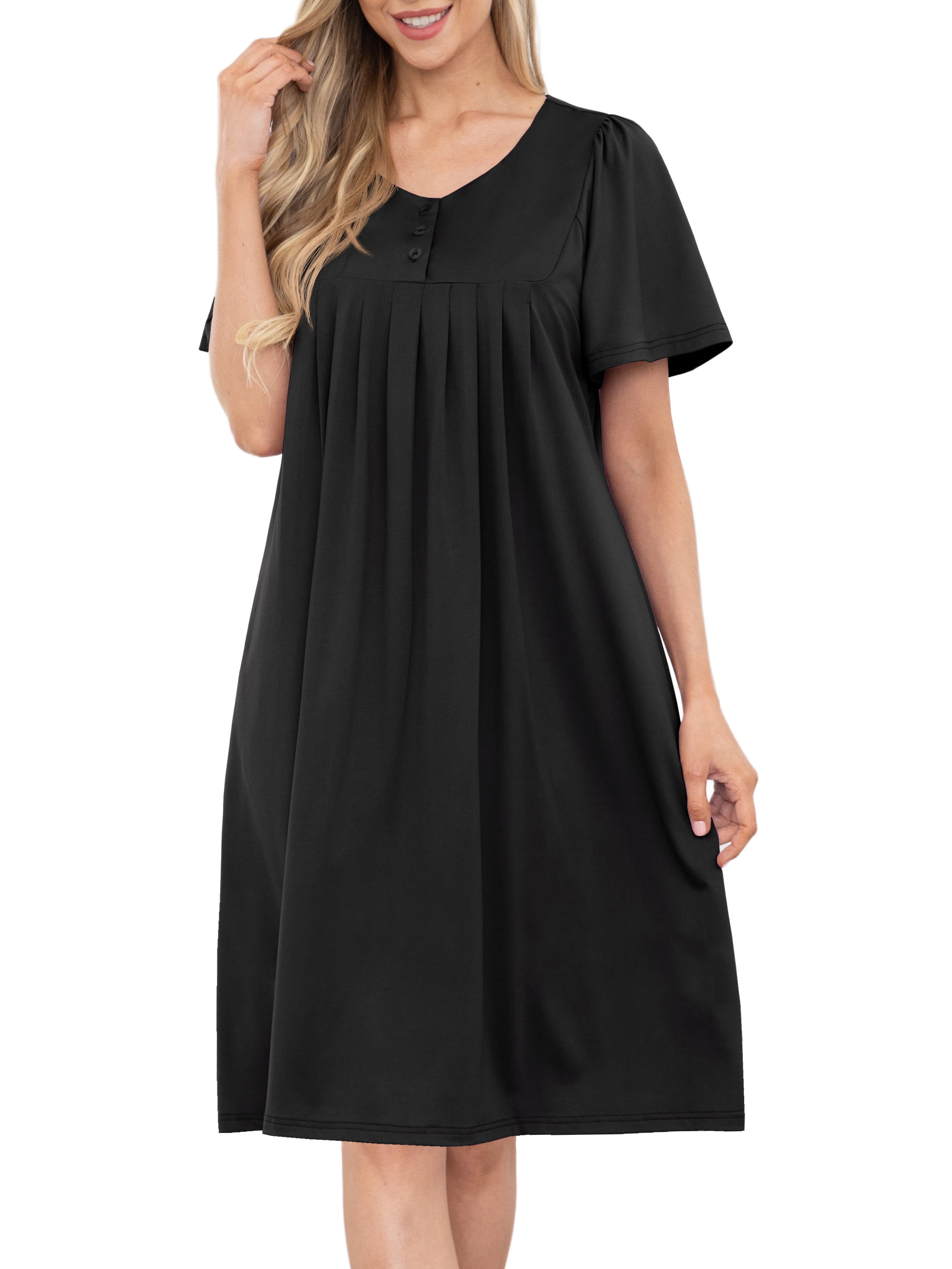 MINTREUS Nightgown for Women, Short Sleeve V Neck Jersey Sleepwear ...
