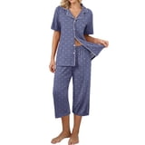 MINTREUS Pajama Sets for Women Notch Knit Top and Capri Pants Pjs Soft ...