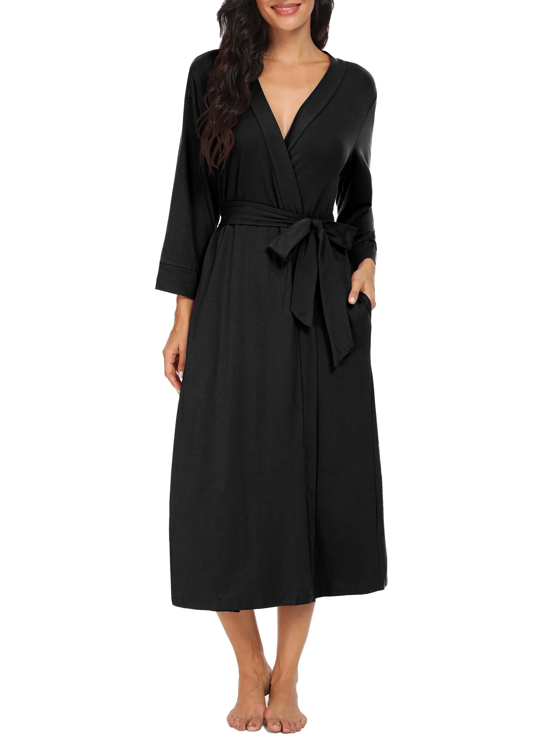 MINTREUS Women Kimono Robes Long Knit Bathrobe Lightweight Soft Knit ...