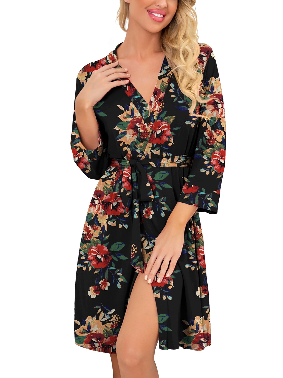 MINTREUS Women Kimono Robes Short Robe Soft Knit Sleepwear Homewear ...