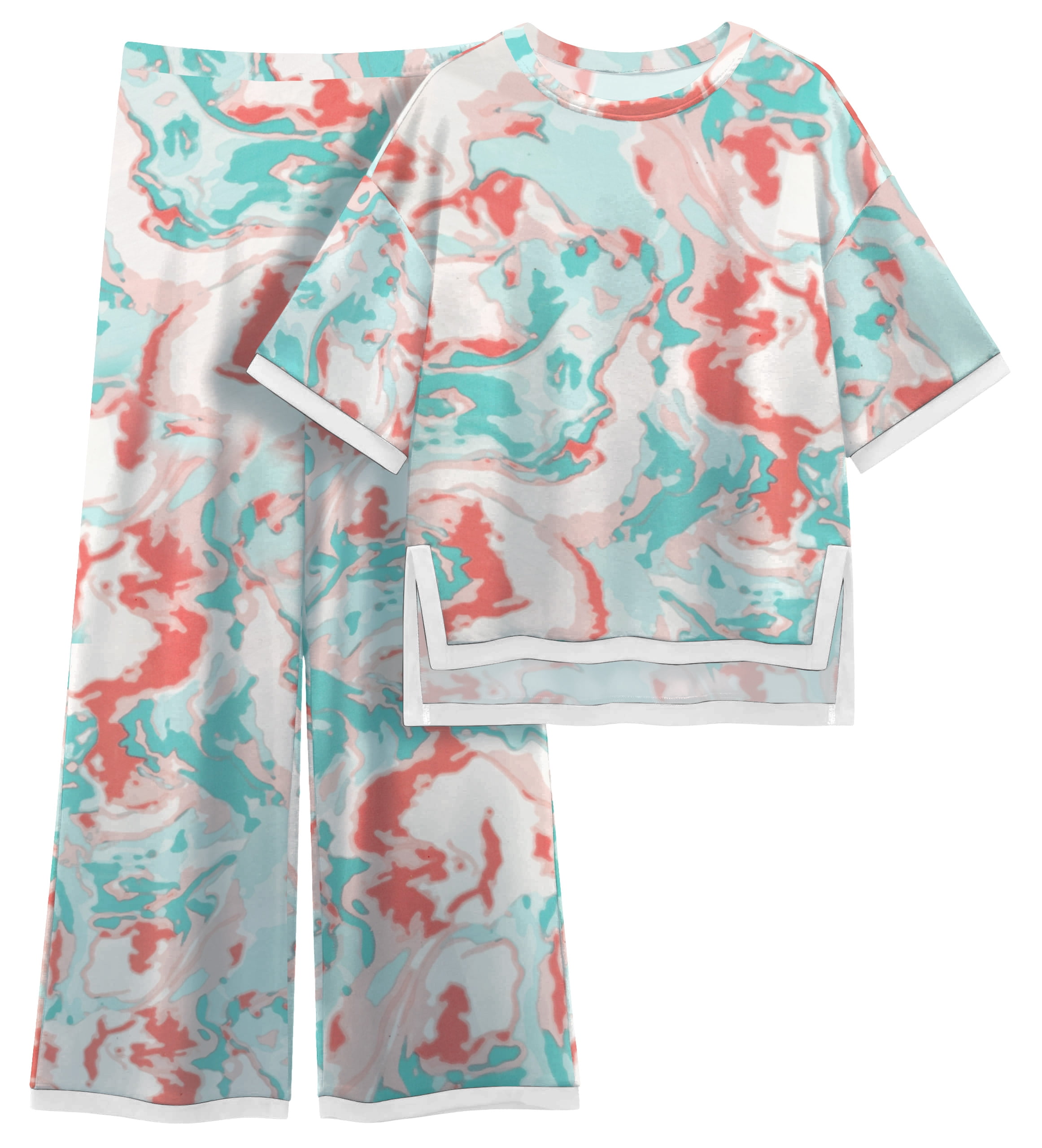 MINTREUS Women's Cotton Loungewear Set, 2-Piece Pullover Top and Wide ...