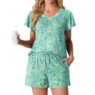 Bixock Women's 2 Piece Pajama Set,Built in Bra Sleepwear Suits,Solid ...