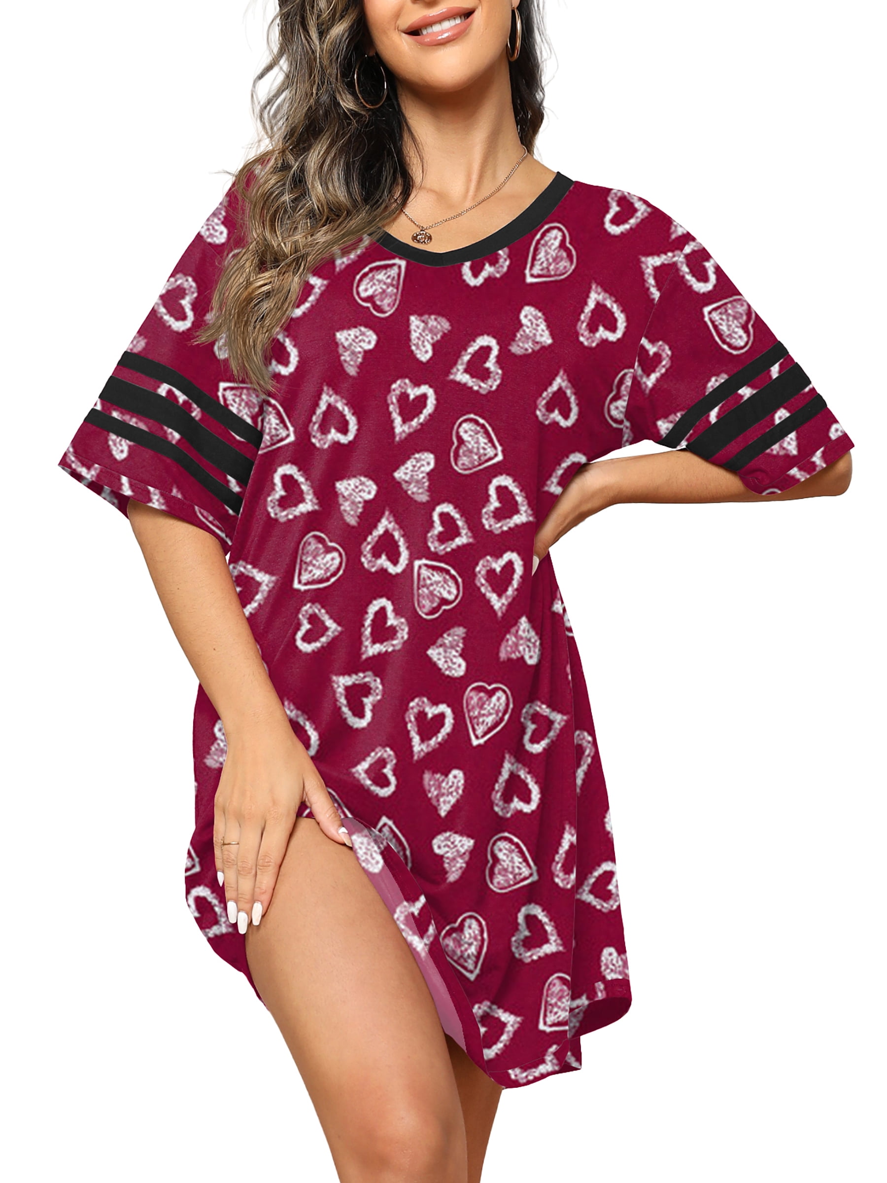 MINTREUS Women's Valentine's Day Nightgown Short Sleeve Nightshirt V ...