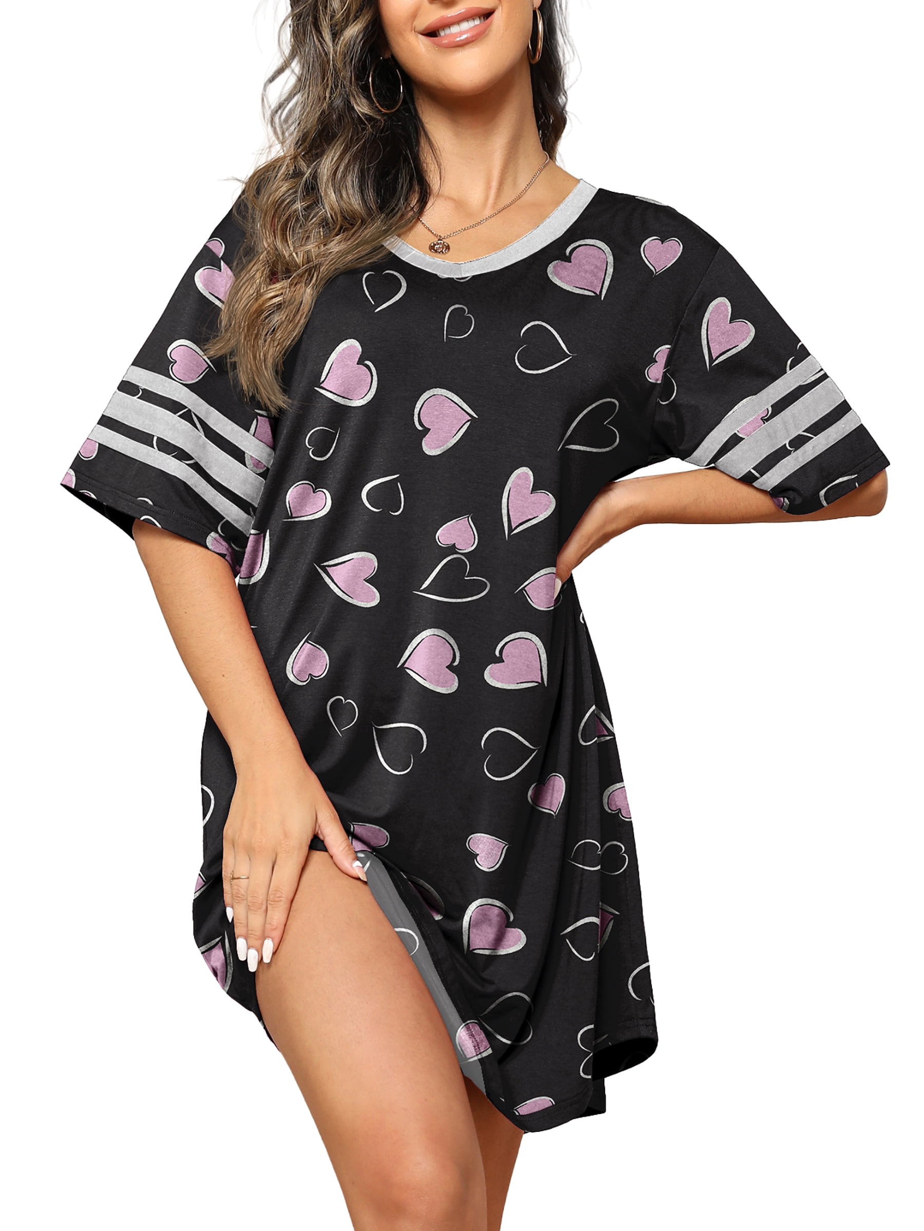 MINTREUS Women's Valentine's Day Nightgown Short Sleeve Nightshirt V ...