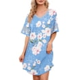 MINTREUS Women's Nightgown Short Sleeve Nightshirt V Neck Sleep Shirt ...