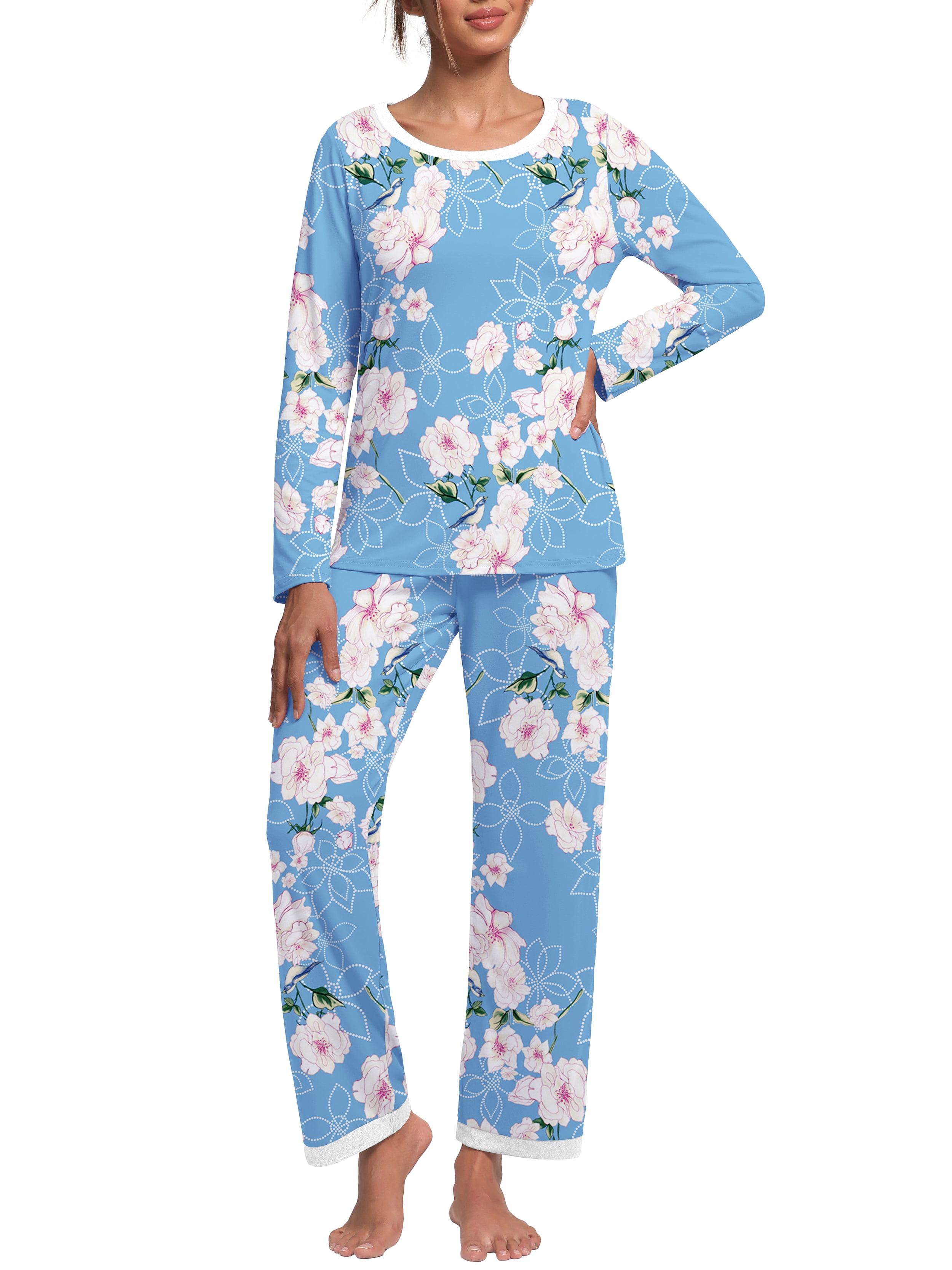 MINTREUS Women's Soft Rayon-Spandex Pajama Set with Long Sleeve - Comfy ...