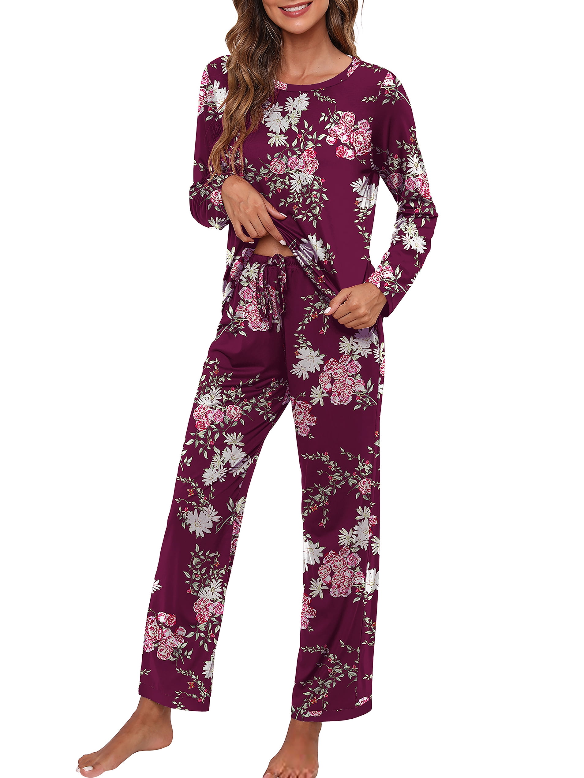 MINTREUS Women's Pajama Set, Long Sleeve Sleepwear, Soft Lounge Wear ...
