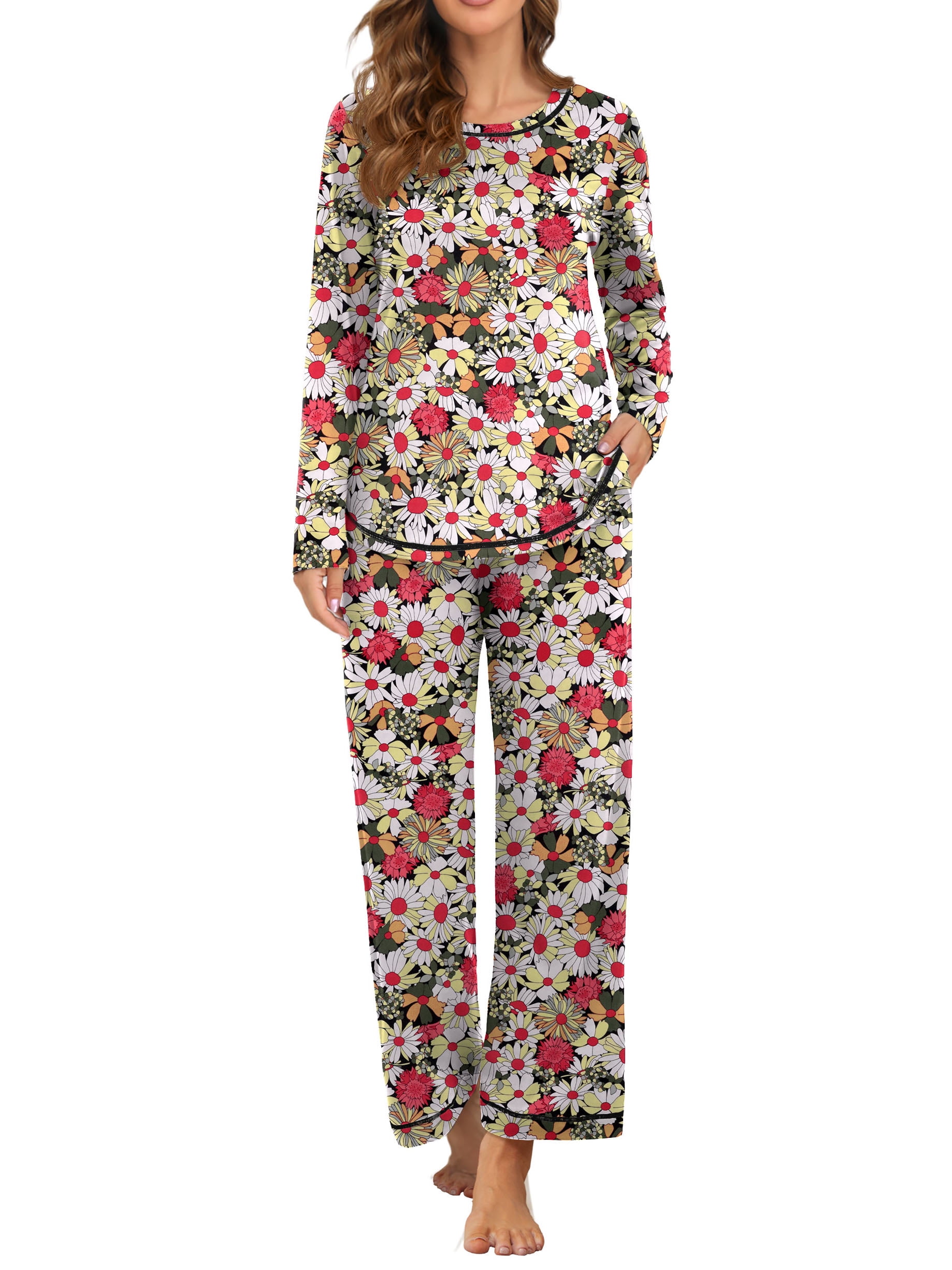 MINTREUS Women's Pajama Set Long Sleeve Sleepwear Set Soft Two Piece ...