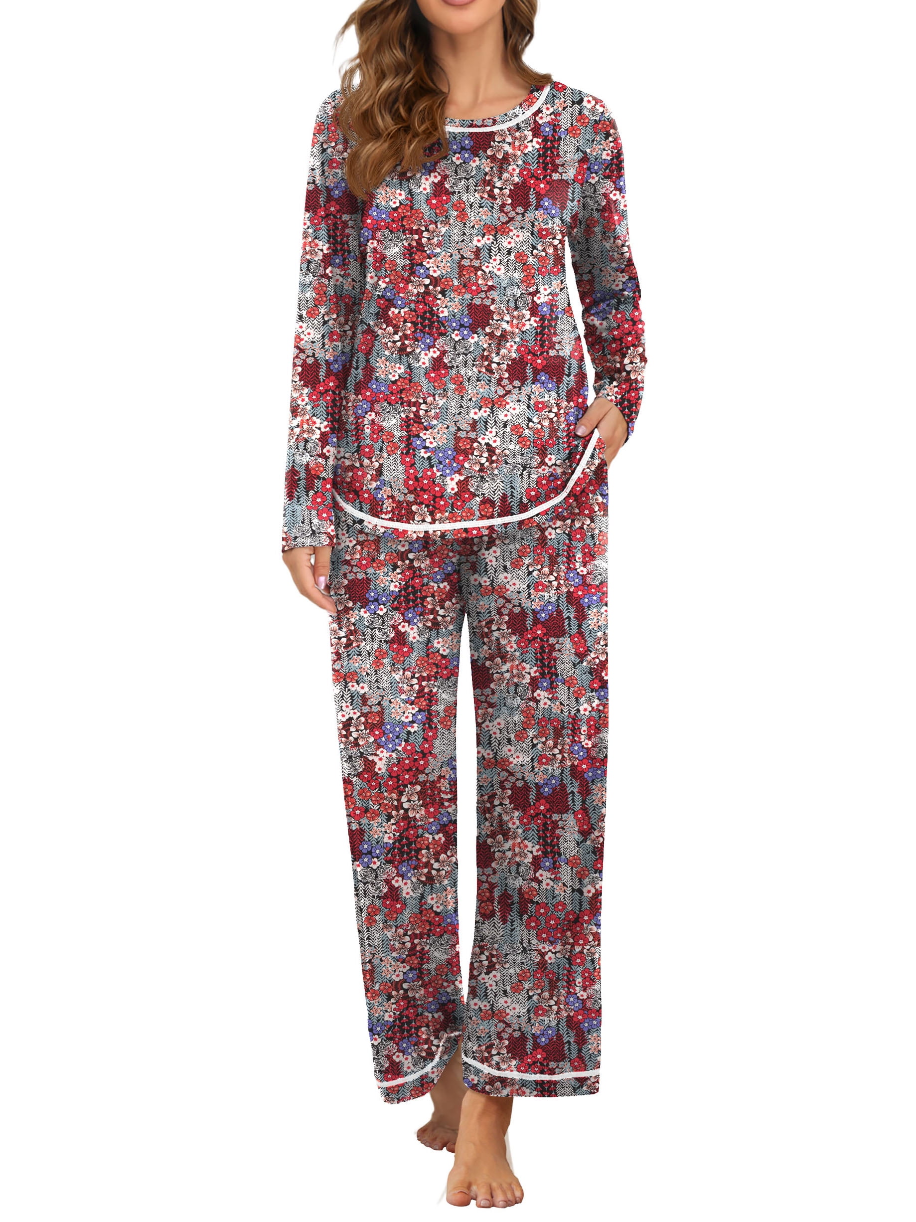 MINTREUS Women's Pajama Set Long Sleeve Sleepwear Set Soft Two Piece ...