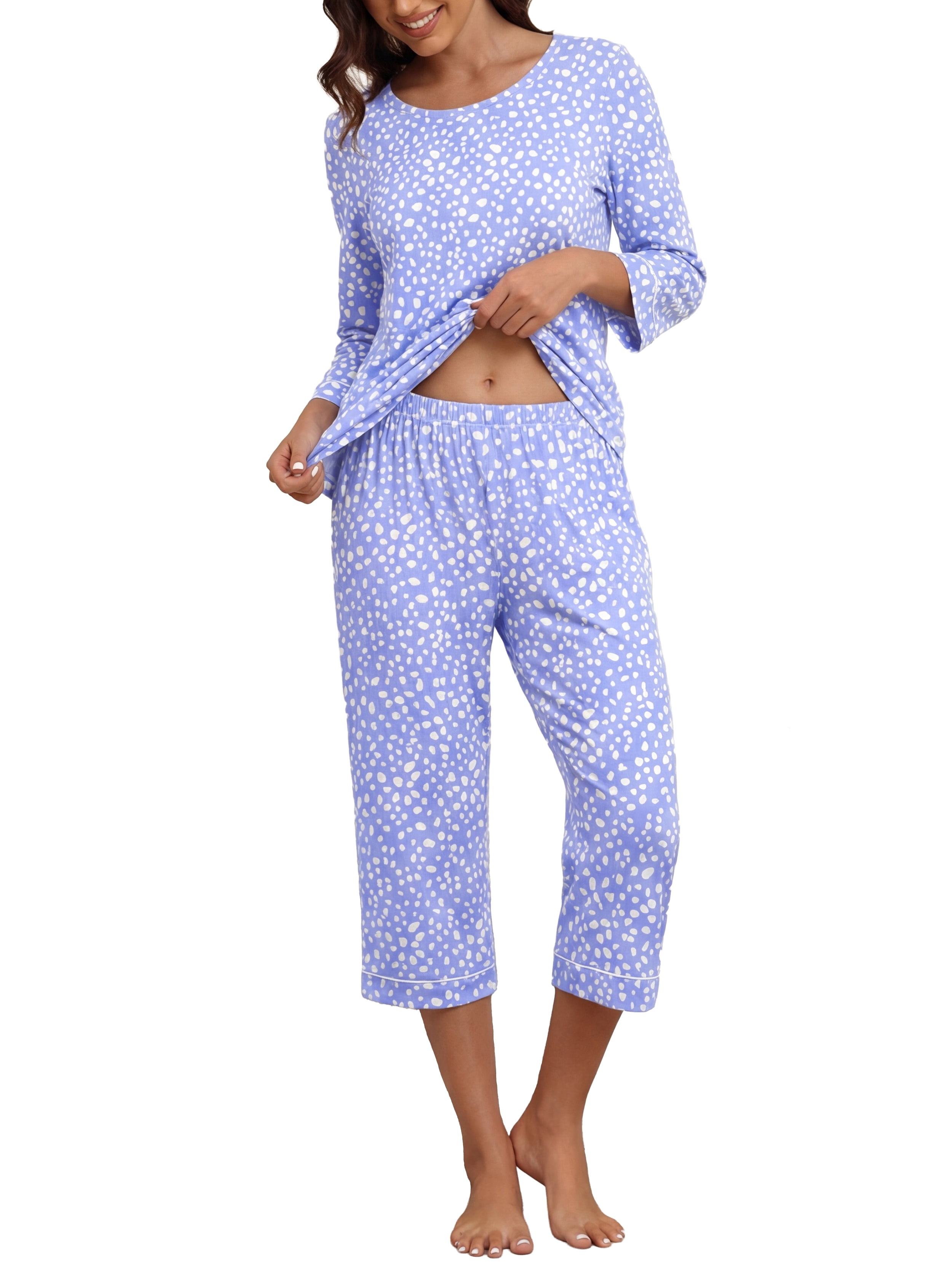 MINTREUS Women's Pajama Set Three-Quarter Sleeve Pajama Top and Pants ...