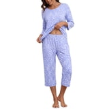 MINTREUS Women's Pajama Set Three-Quarter Sleeve Pajama Top and Pants ...