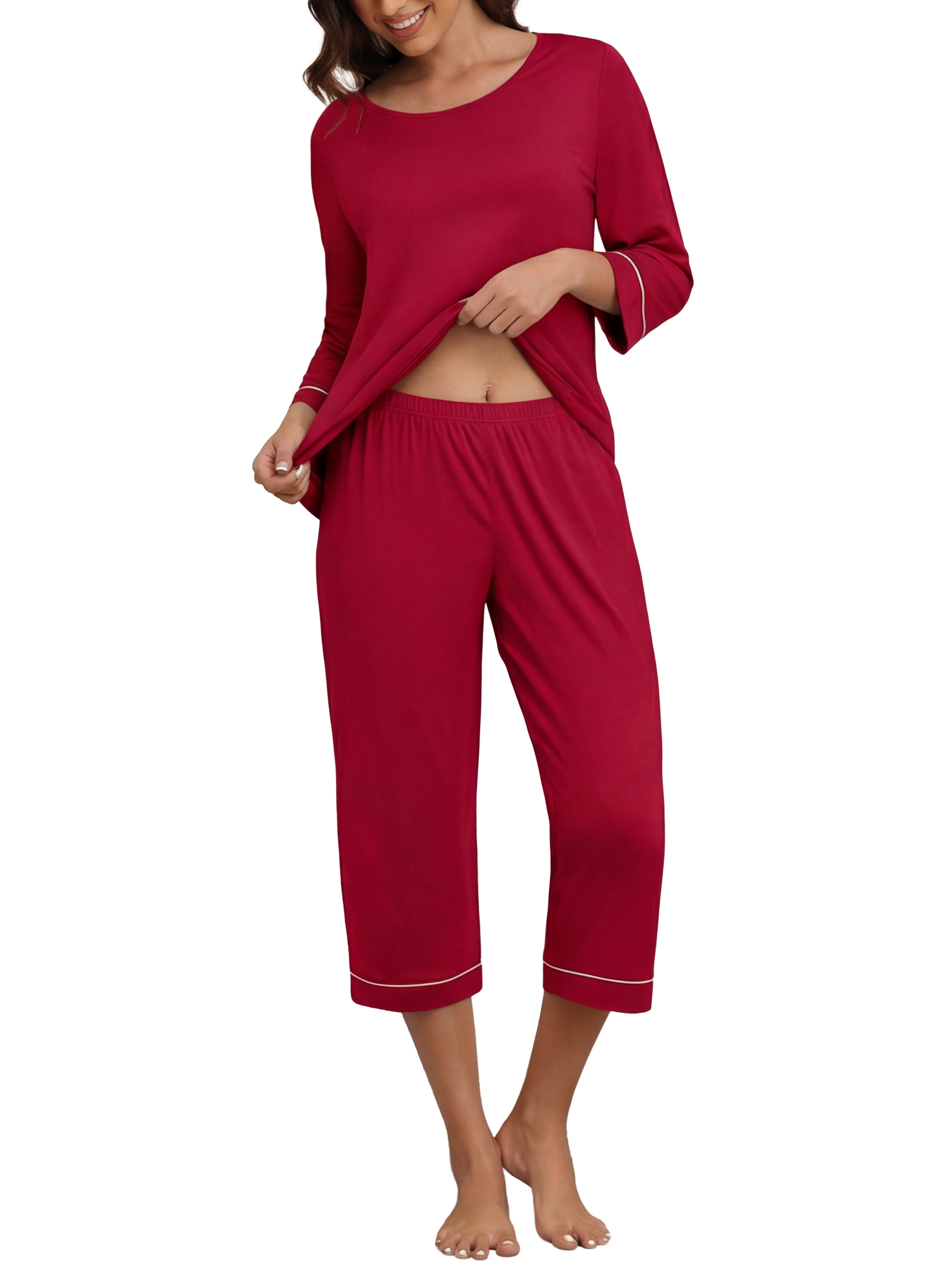 MINTREUS Women's Pajama Set Three-Quarter Sleeve Pajama Top and Pants ...