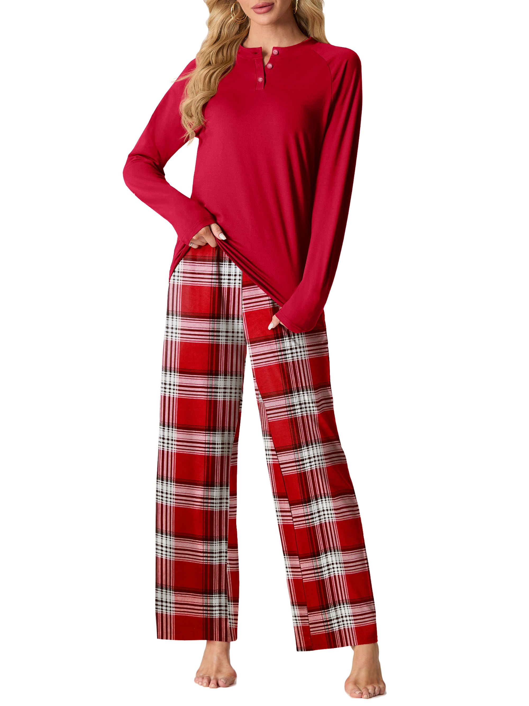 MINTREUS Womens Pajama Sets Soft Long Sleeve Sleepwear Ladies Christmas ...
