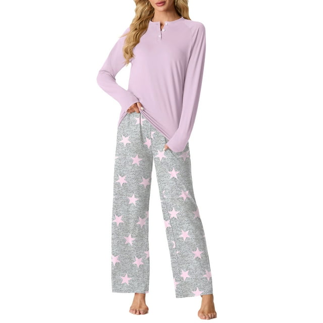 MINTREUS Womens Pajama Sets Soft Long Sleeve Sleepwear Ladies ...