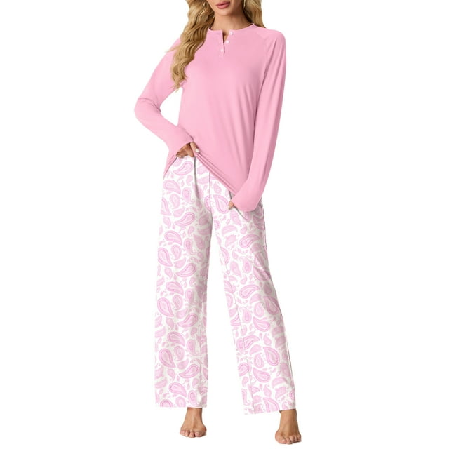 MINTREUS Womens Pajama Sets Soft Long Sleeve Sleepwear Ladies ...