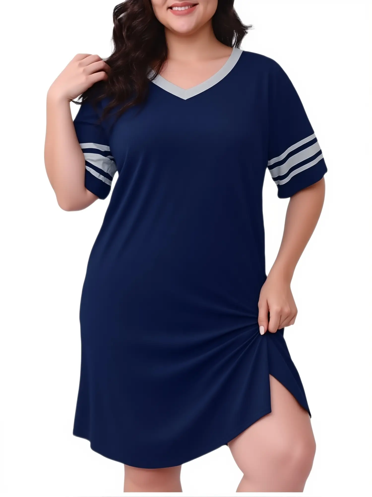 MINTREUS Women's Plus Size Nightgown Short Sleeve Nightshirt V Neck ...