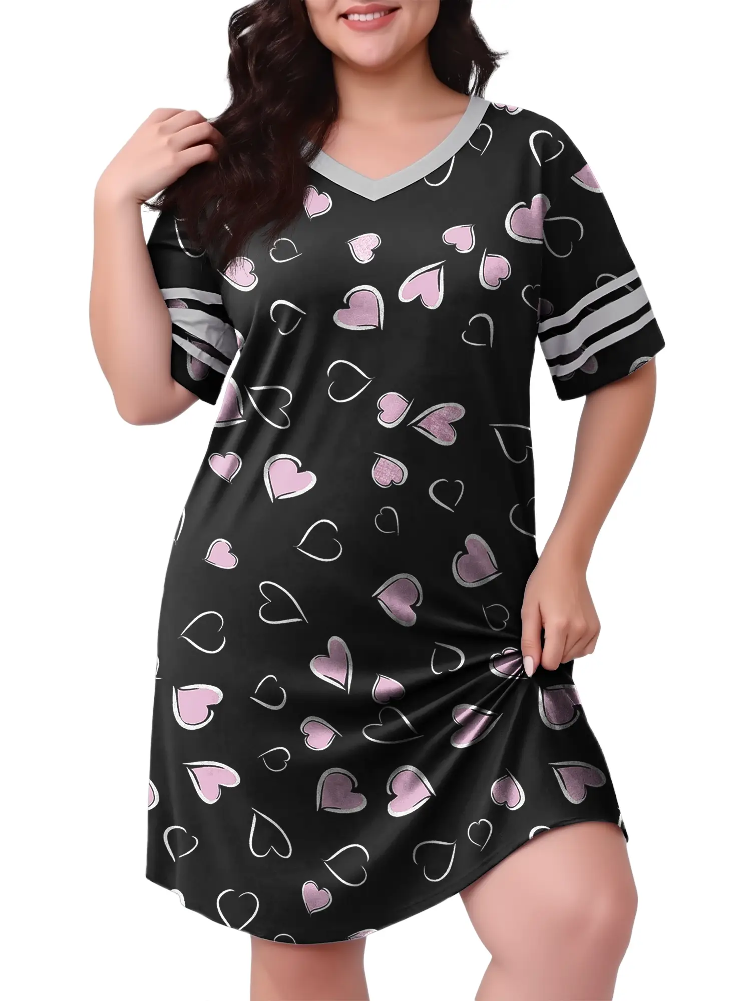 MINTREUS Women's Plus Size Nightgown Short Sleeve Nightshirt V Neck ...