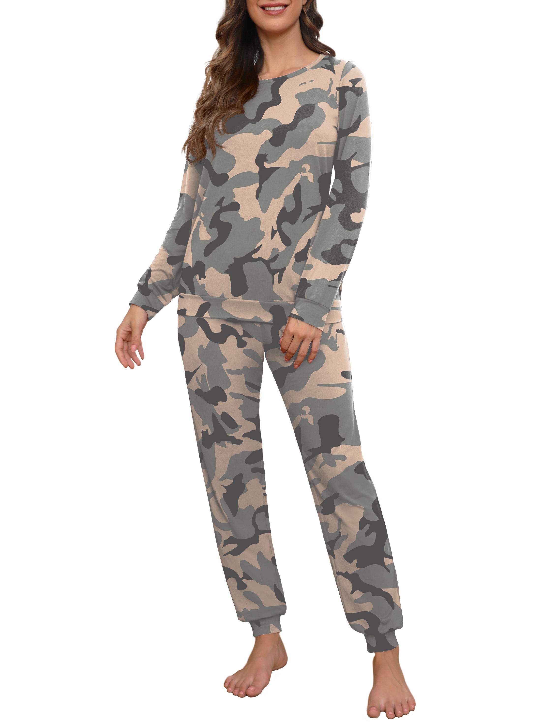 MINTREUS Womens Pajama Set Long Sleeve Sleepwear Nightwear Soft Pjs ...