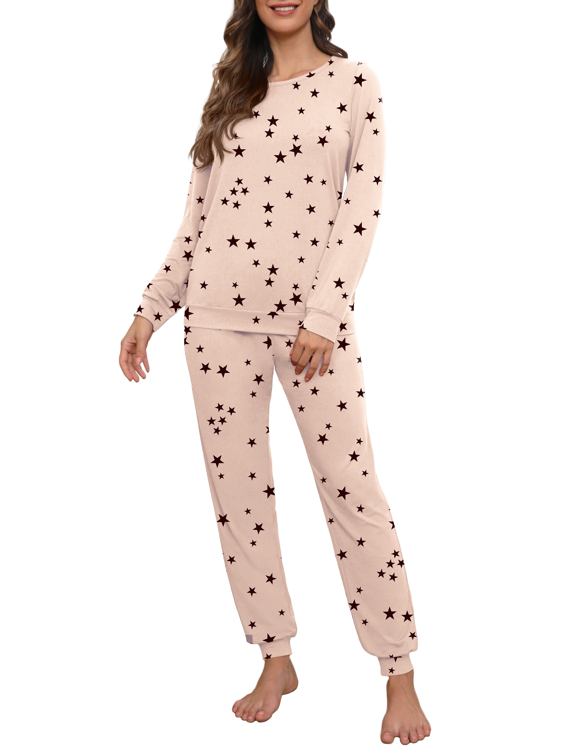 MINTREUS Womens Pajama Set Long Sleeve Sleepwear Nightwear Soft Pjs ...
