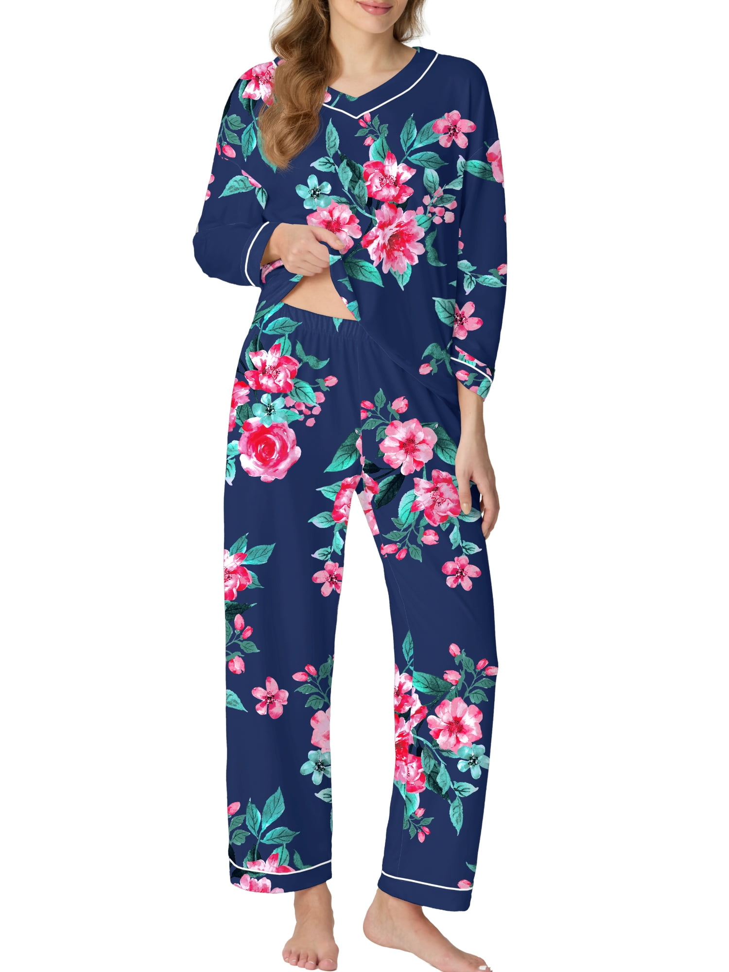 MINTREUS Women's Pajamas Long Sleeves Tops and Long Pants Set Oversized ...