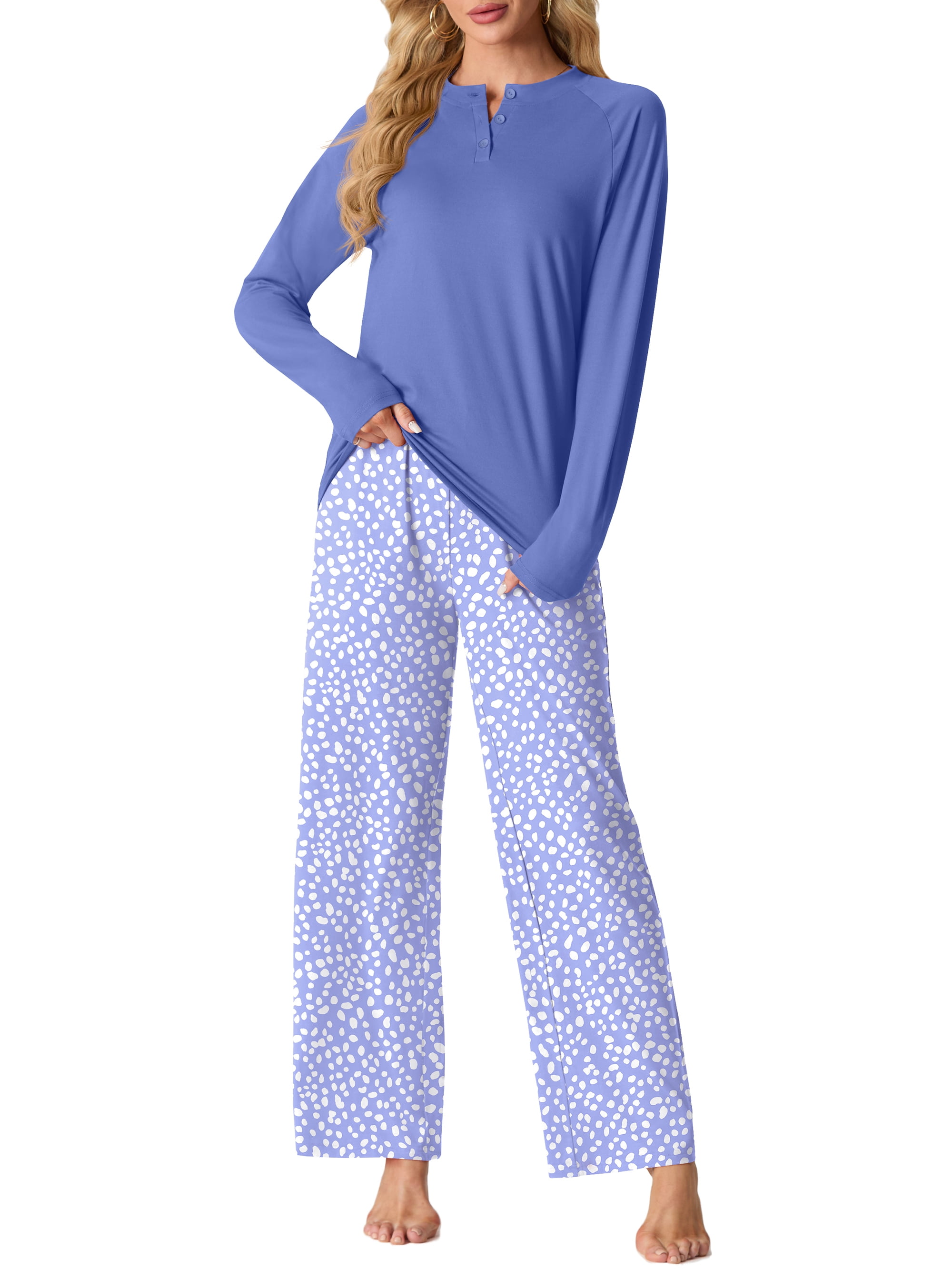 MINTREUS Womens Pajama Sets Soft Long Sleeve Sleepwear Ladies ...
