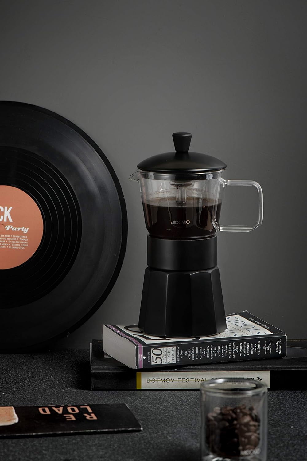 MIOCARO Moka Pot Glass Coffee Maker Stovetop Espresso 6 Cup Black Latte ...