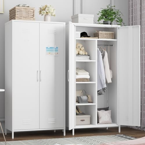 MIOCASA Metal Armoire Wardrobe Closet, Heavy-Duty Rustproof Steel ...