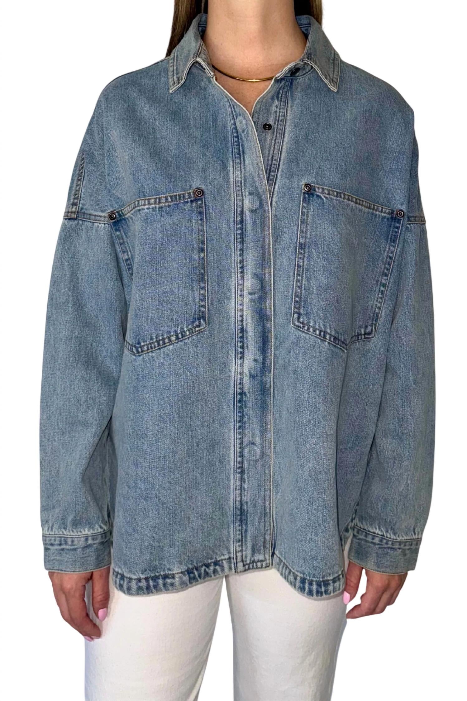 MIOU MUSE Denim Shacket With Front Pockets - Walmart.com