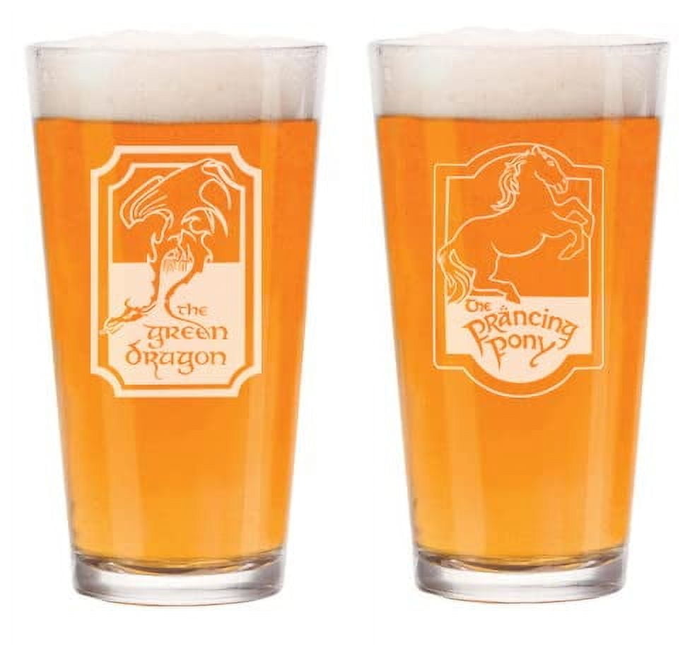 MIP 16 oz Beer Pint Glass Gift Set Of 2 The Prancing Pony and The Green ...