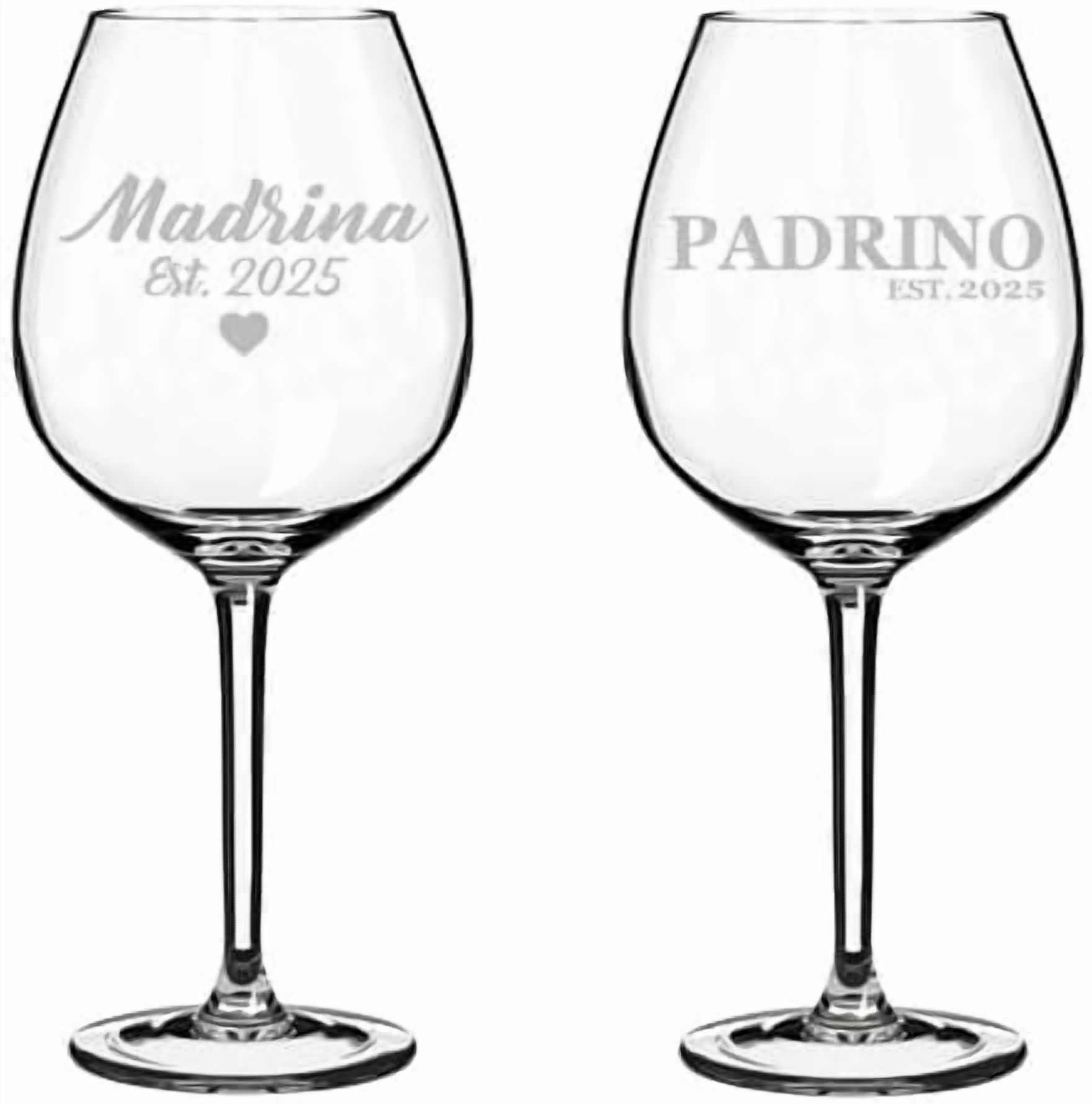 MIP Set of 2 Wine Glass Goblet Gift Madrina Est 2025 And Padrino Est ...