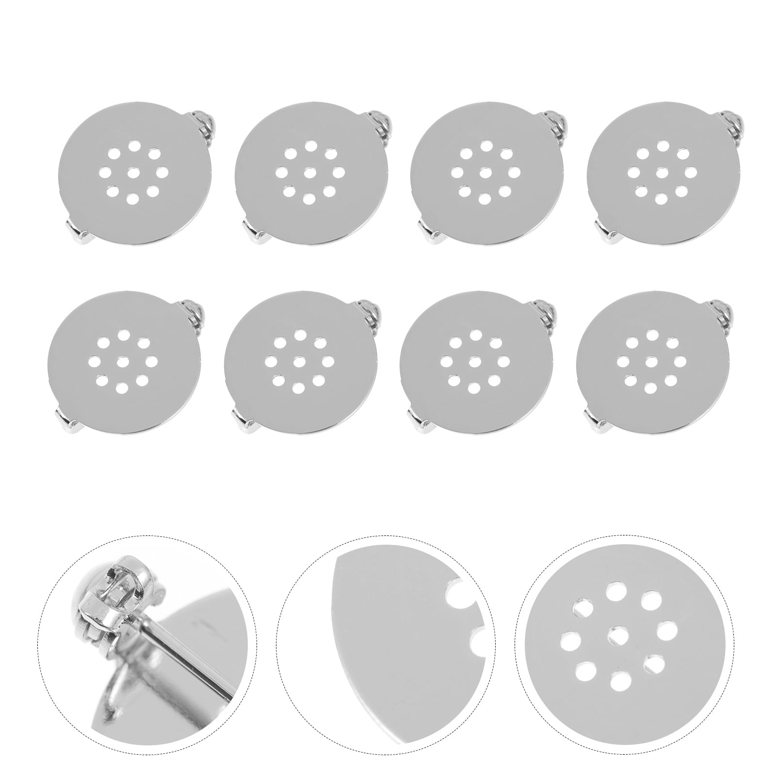 MIPCASE 10Pcs Copper Brooch Bases Pin Button Tray Silver Round Nine ...