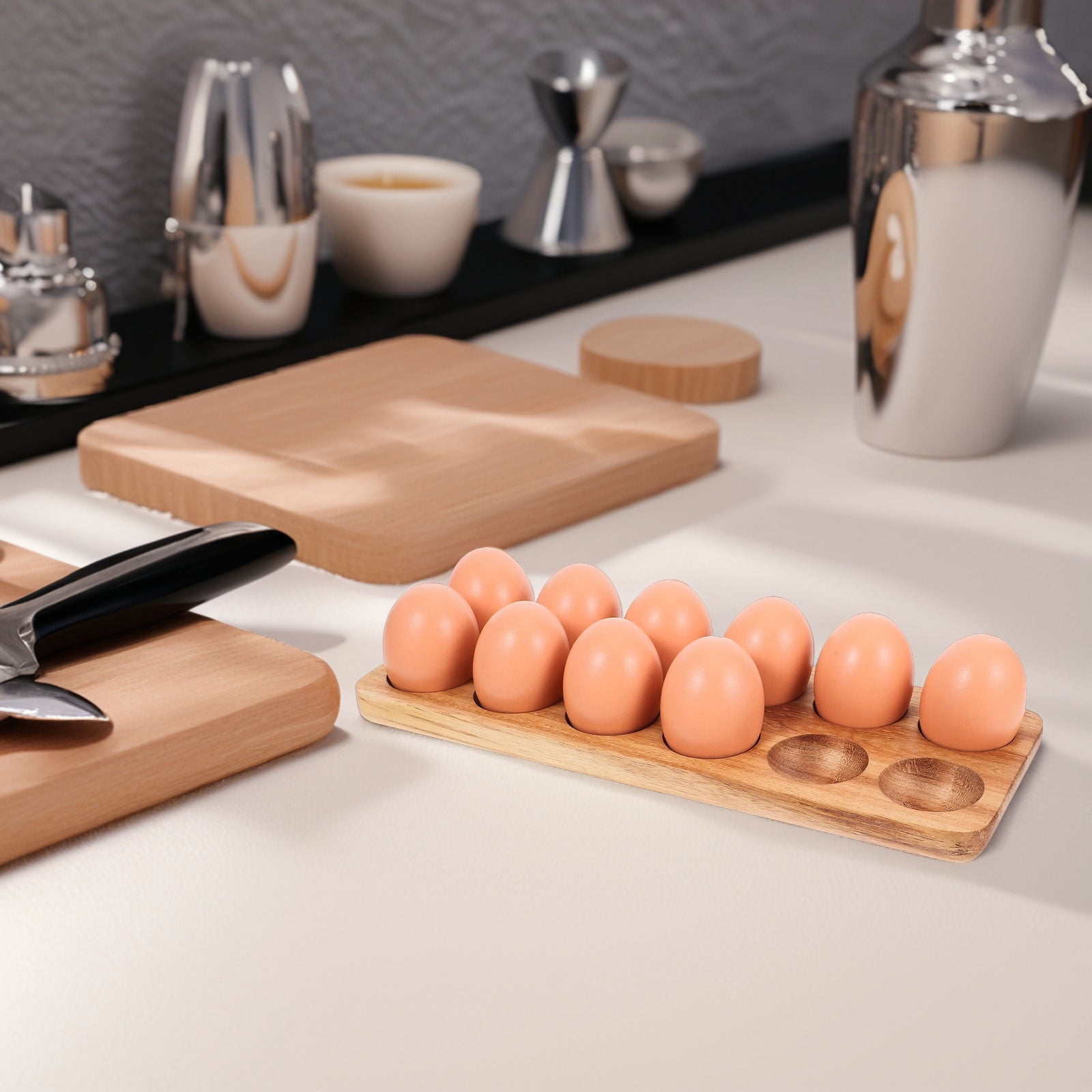 MIPCASE 1Pcs Wooden Egg Storage Racks Acacia Wood Display Rustic Charm ...