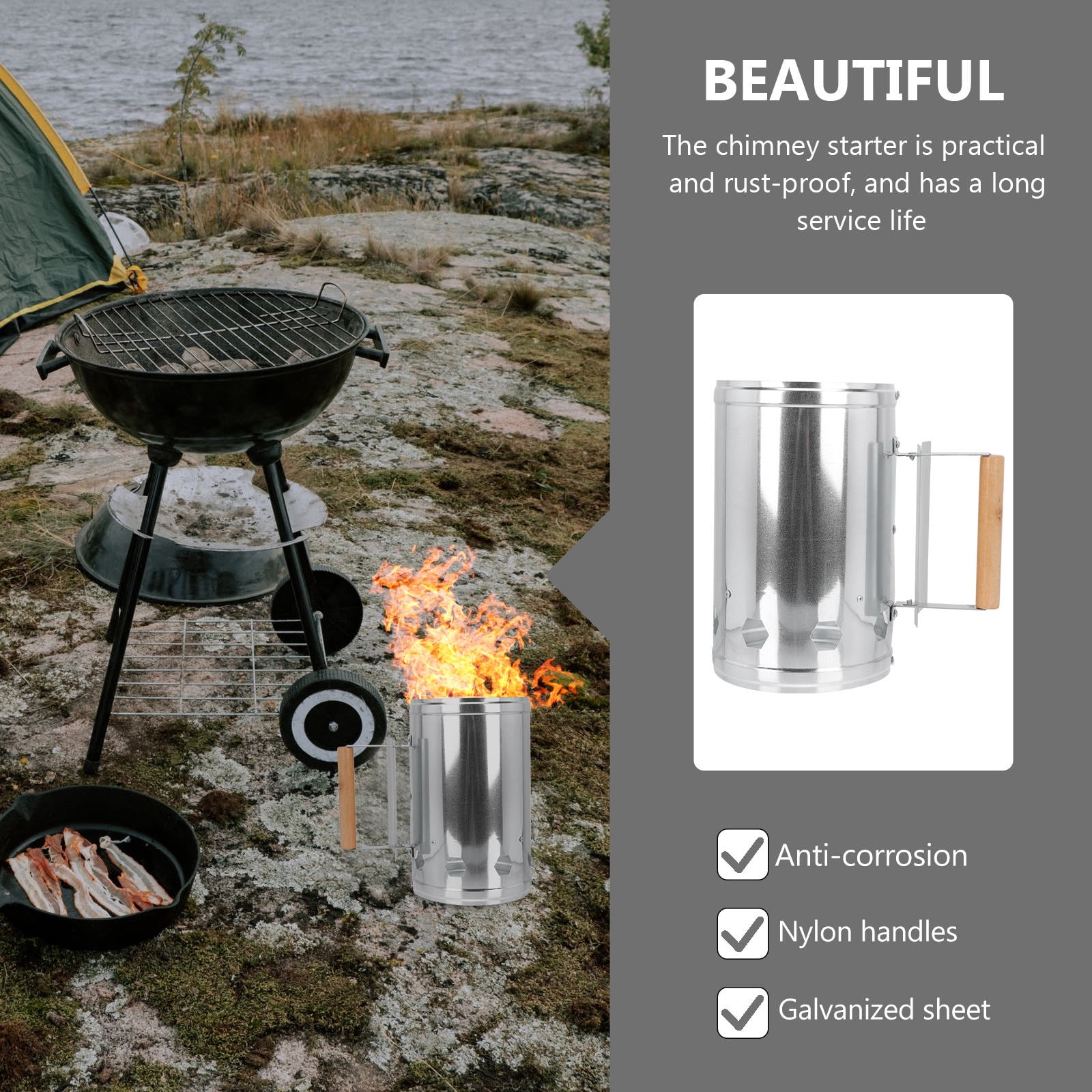 MIPCASE 1Set Outdoor BBQ Chimney Starter Charcoal Starter Aluminum ...