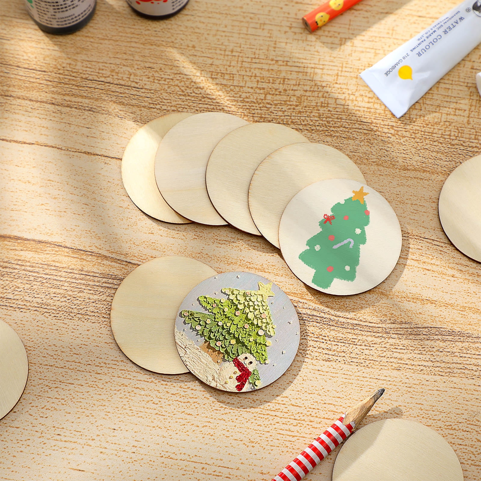 MIPCASE 50Pcs Unfinished Round Wooden Discs Natural Beige Wood Pieces ...