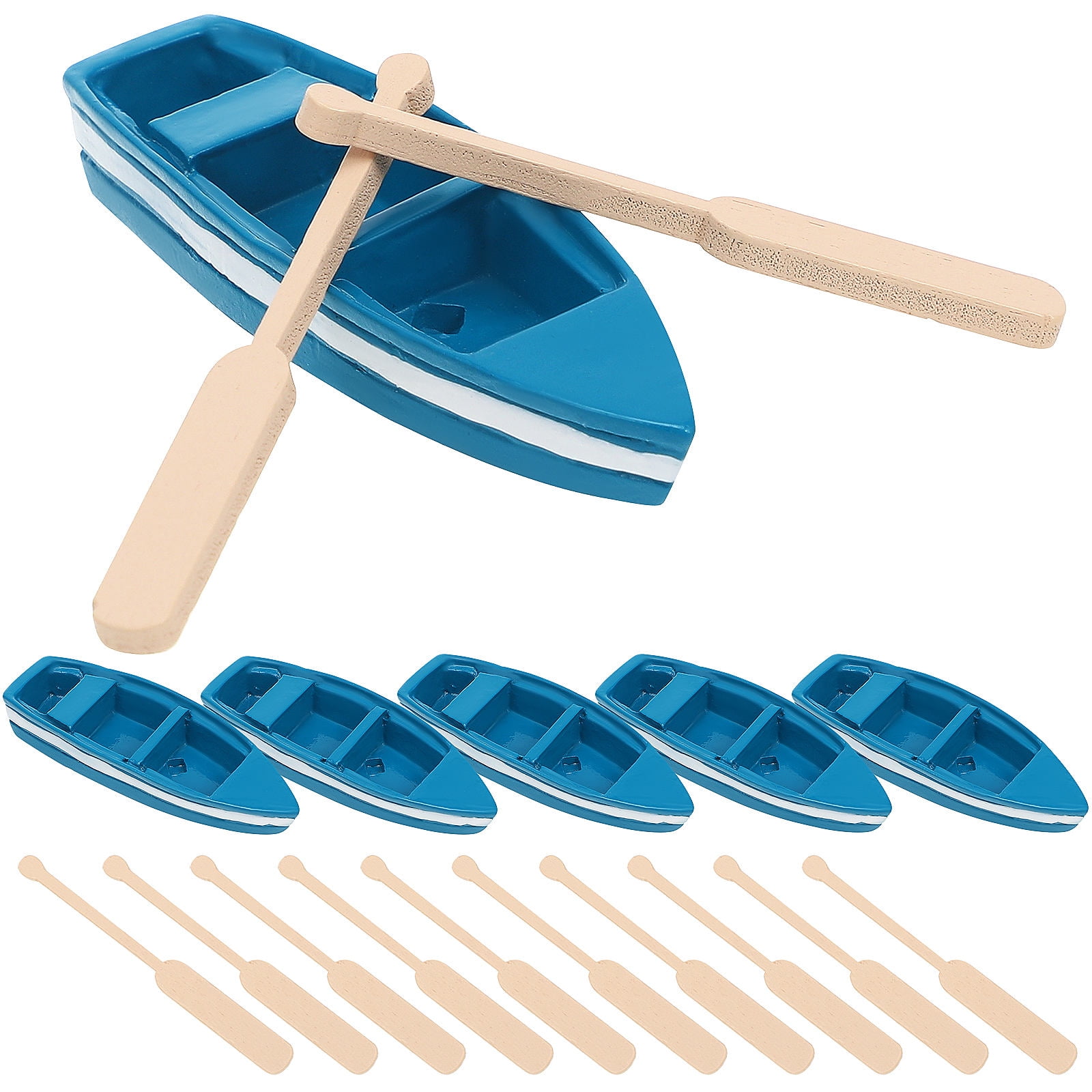 MIPCASE 6 Pcs Miniature Rowboat, Wooden Boat Mini Rowboat Blue Wood ...