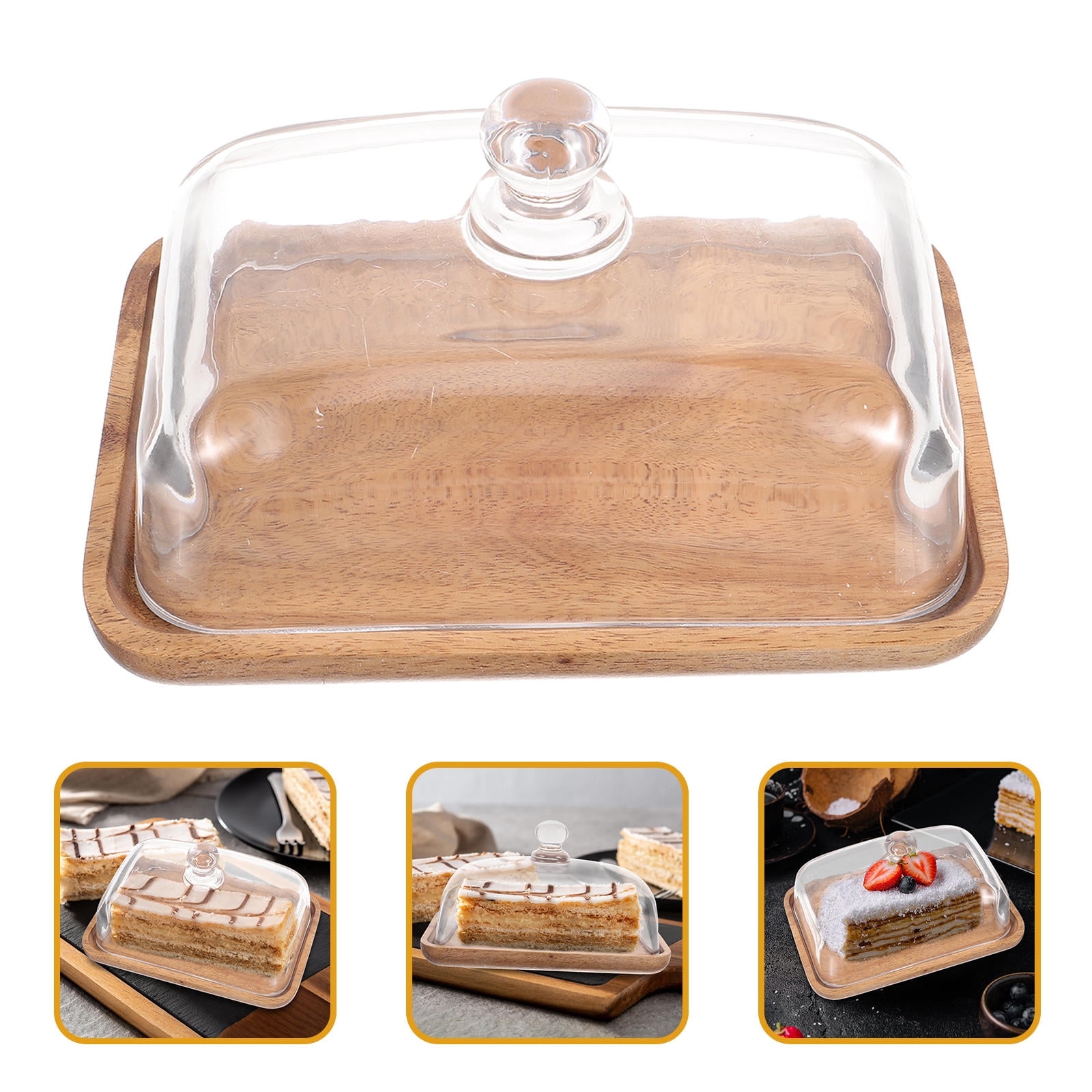 MIPCASE Baked Goods Display Cake Stand with Glass Dome Multi Color Wood ...