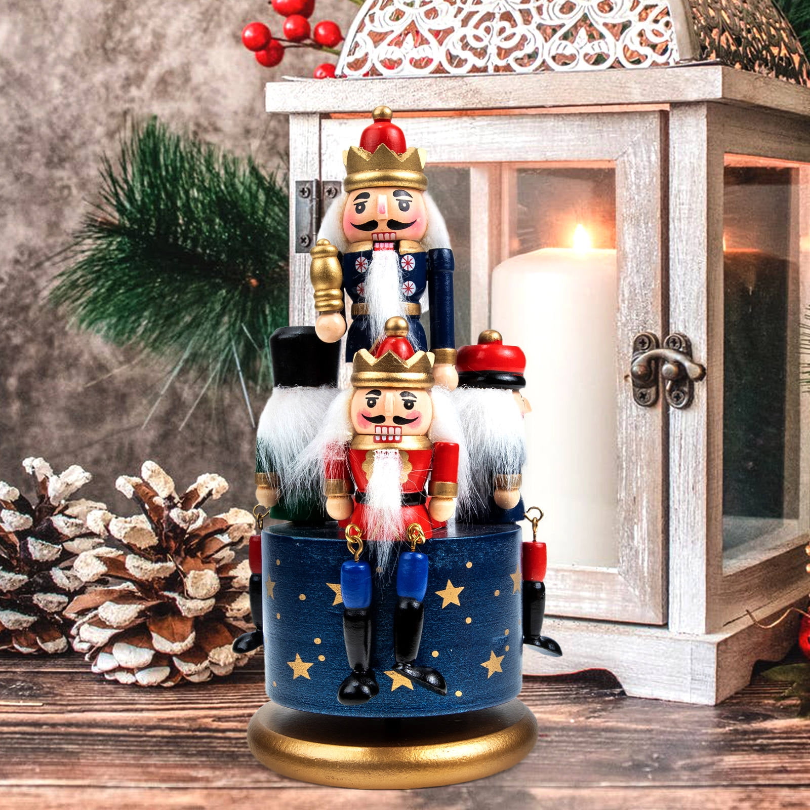 MIPCASE Rotating Blue Nutcracker Music Box Home Decor for Desk ...