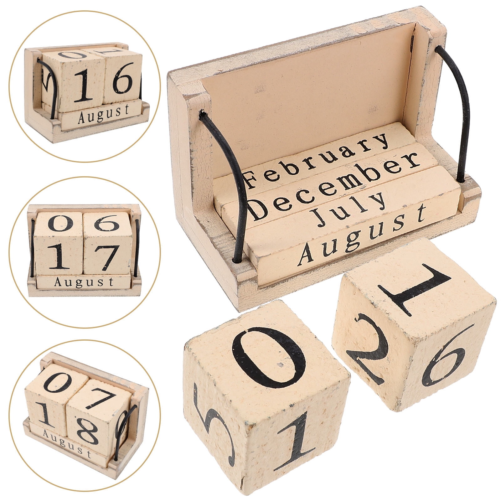 MIPCASE Wooden Perpetual Desk Calendar Beige - Reusable Date Display ...