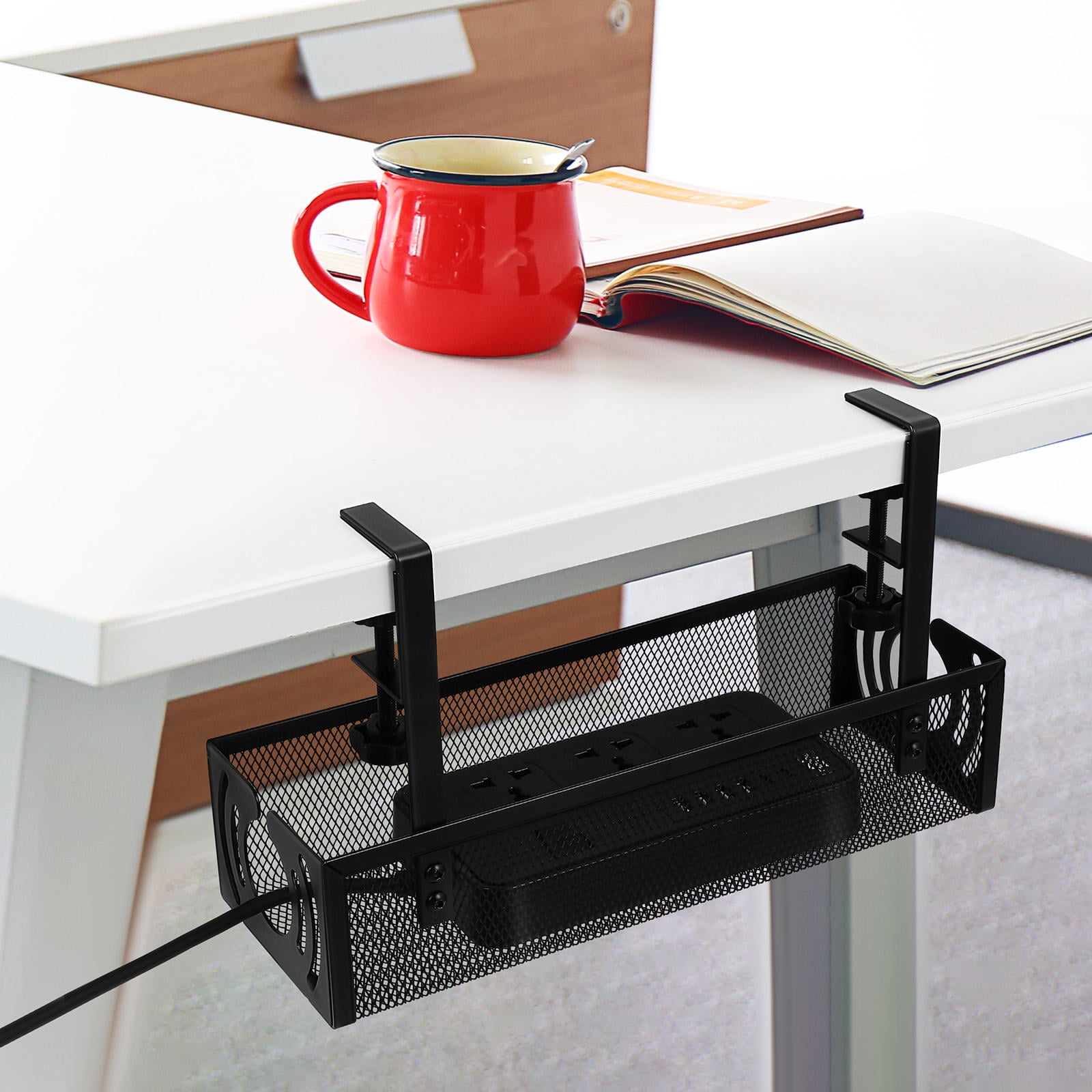 MIPCASE 1Set Black Under Desk Clamp on Cable Organizer Tray for Office ...