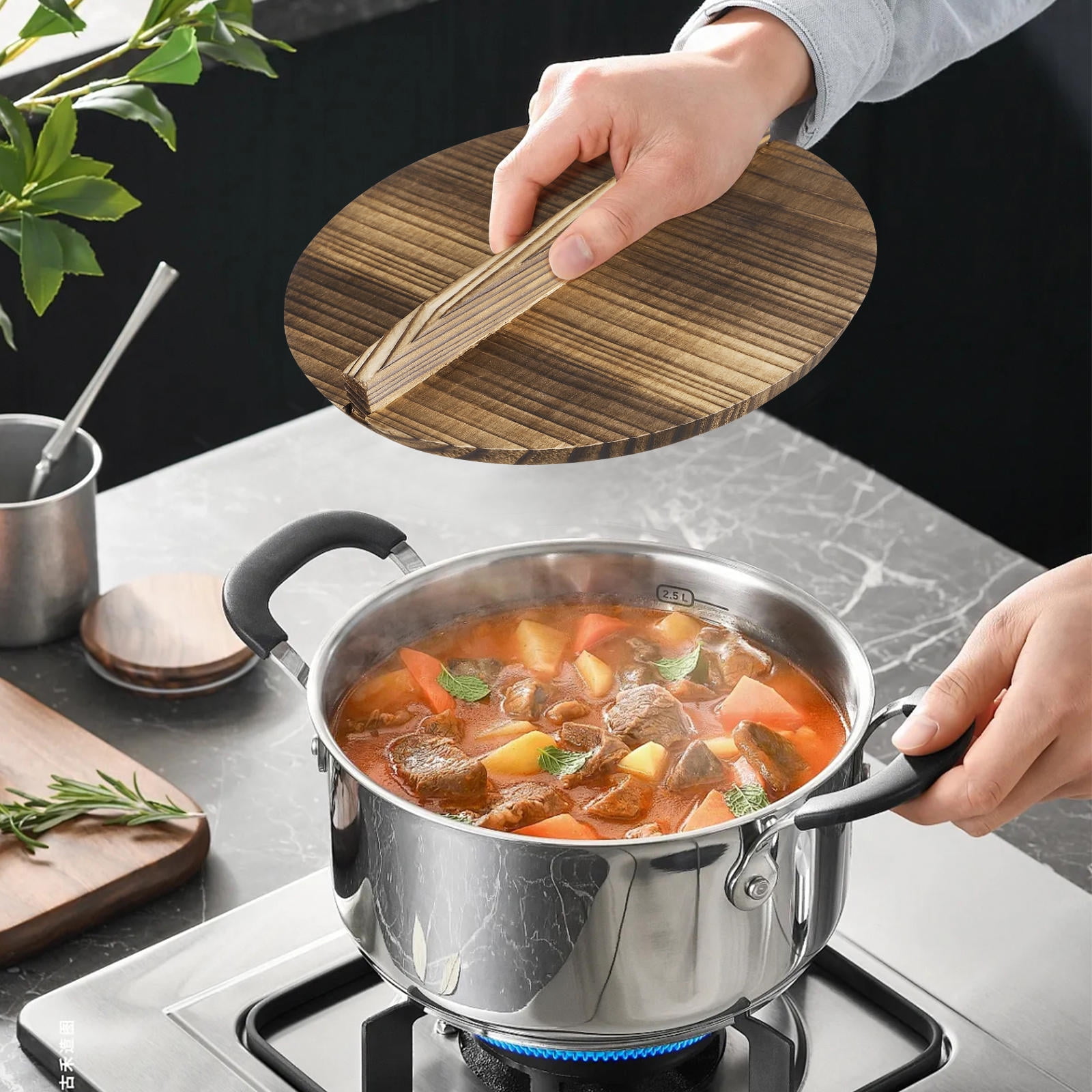 MIPCASE Wooden Wok Cover Kitchen Pot Lid Prevents Oil Splashing for ...