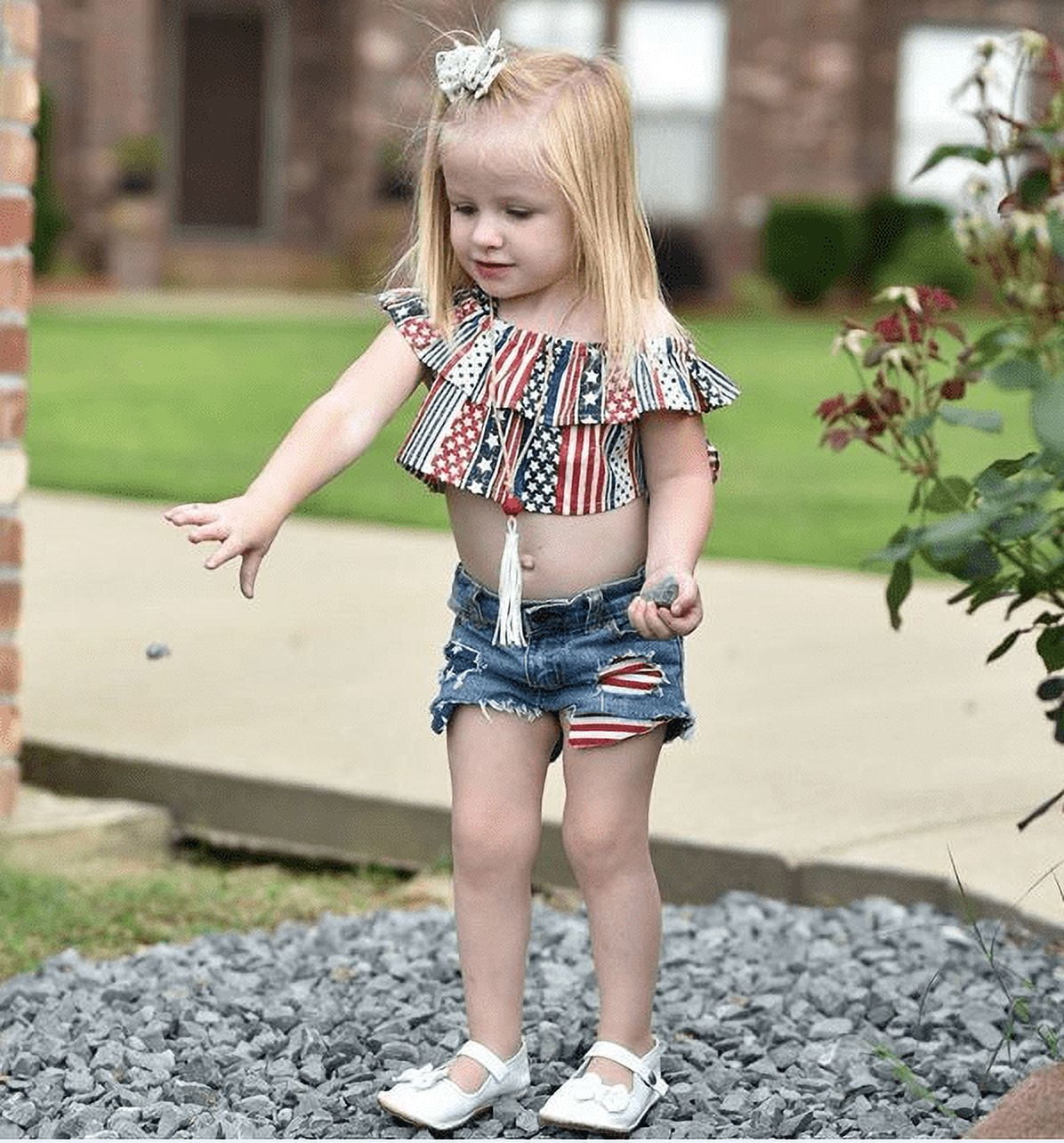 MIPREWUY 2Pcs Toddler Summer Outfits, Star Stripes Off Shoulder Lotus ...