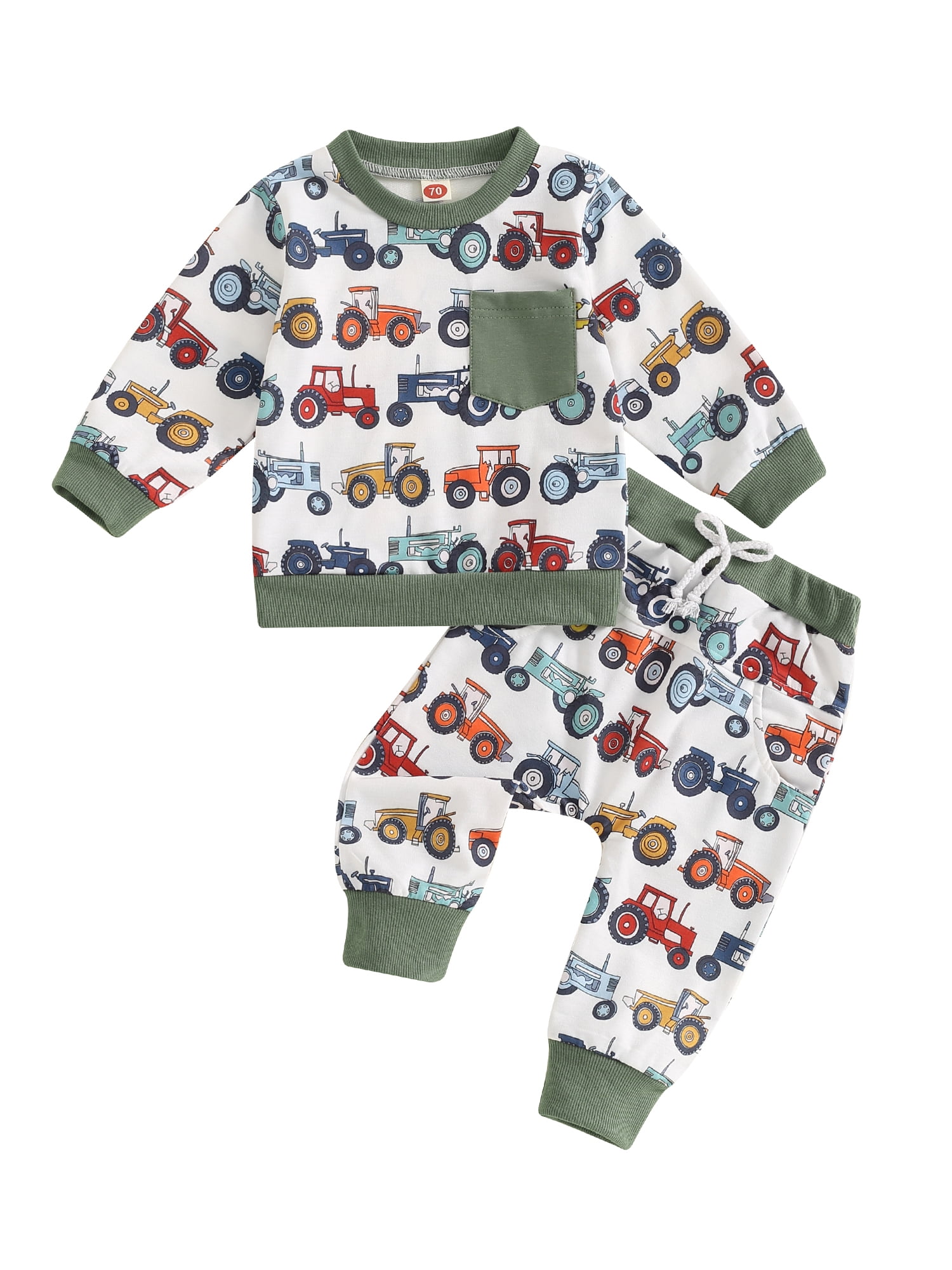 MIPREWUY Baby Boy 2Pcs Farm Outfits Long Sleeve Tractor Print Pocket Sweatshirt + Pants Set ...
