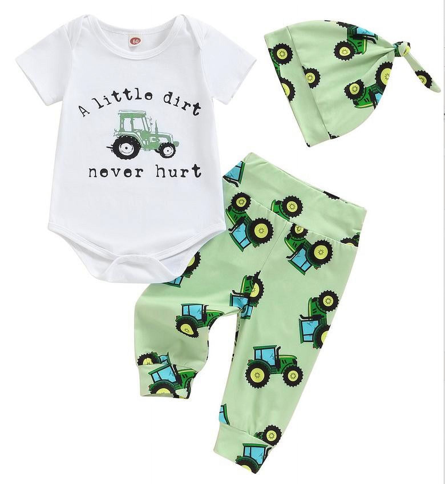 MIPREWUY Baby Boys 3Pcs Farm Clothes Short Sleeve Tractor Print Romper ...