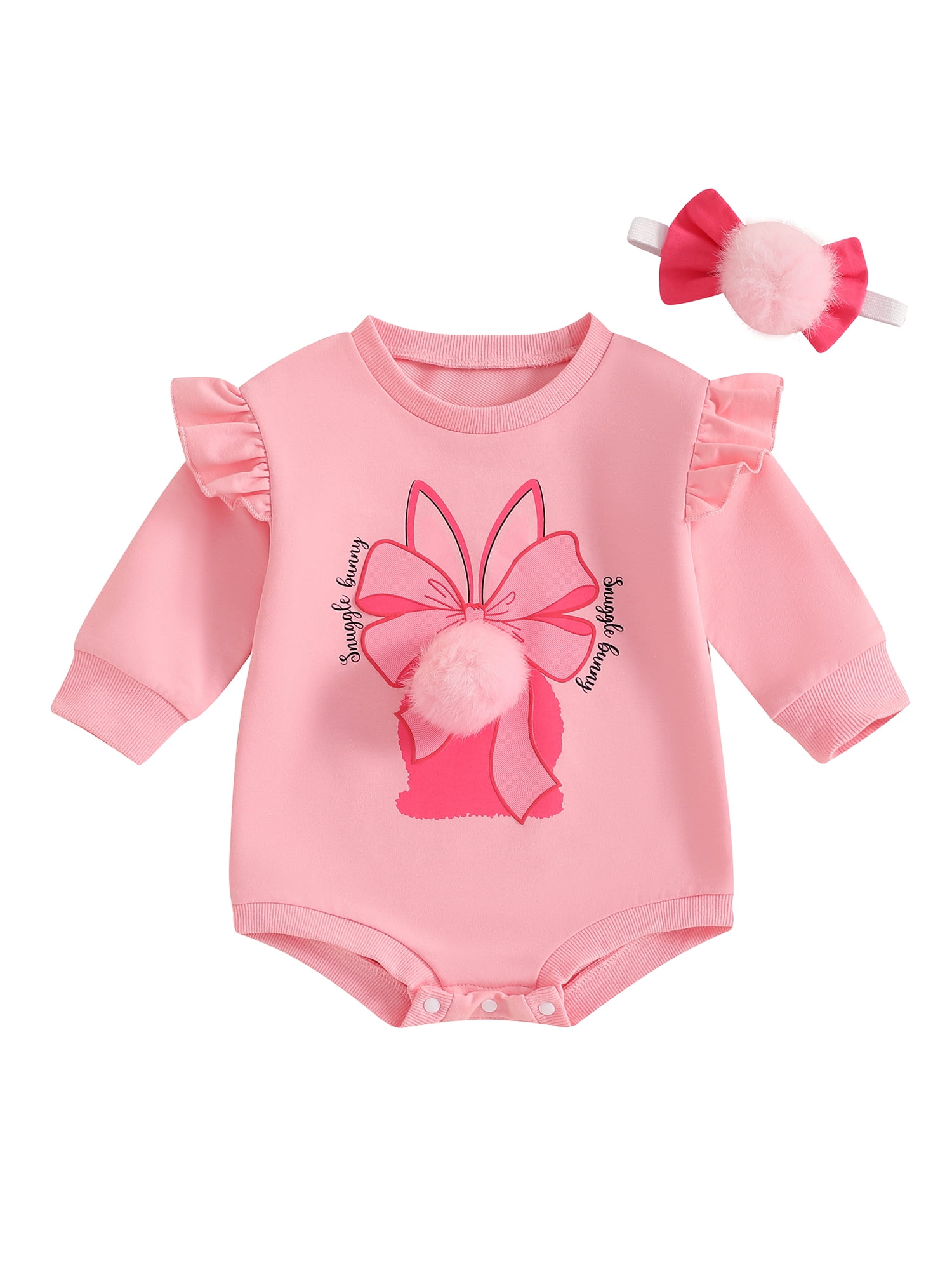 MIPREWUY Baby Girl Easter Casual Romper Long Sleeve O Neck Bunny Print ...