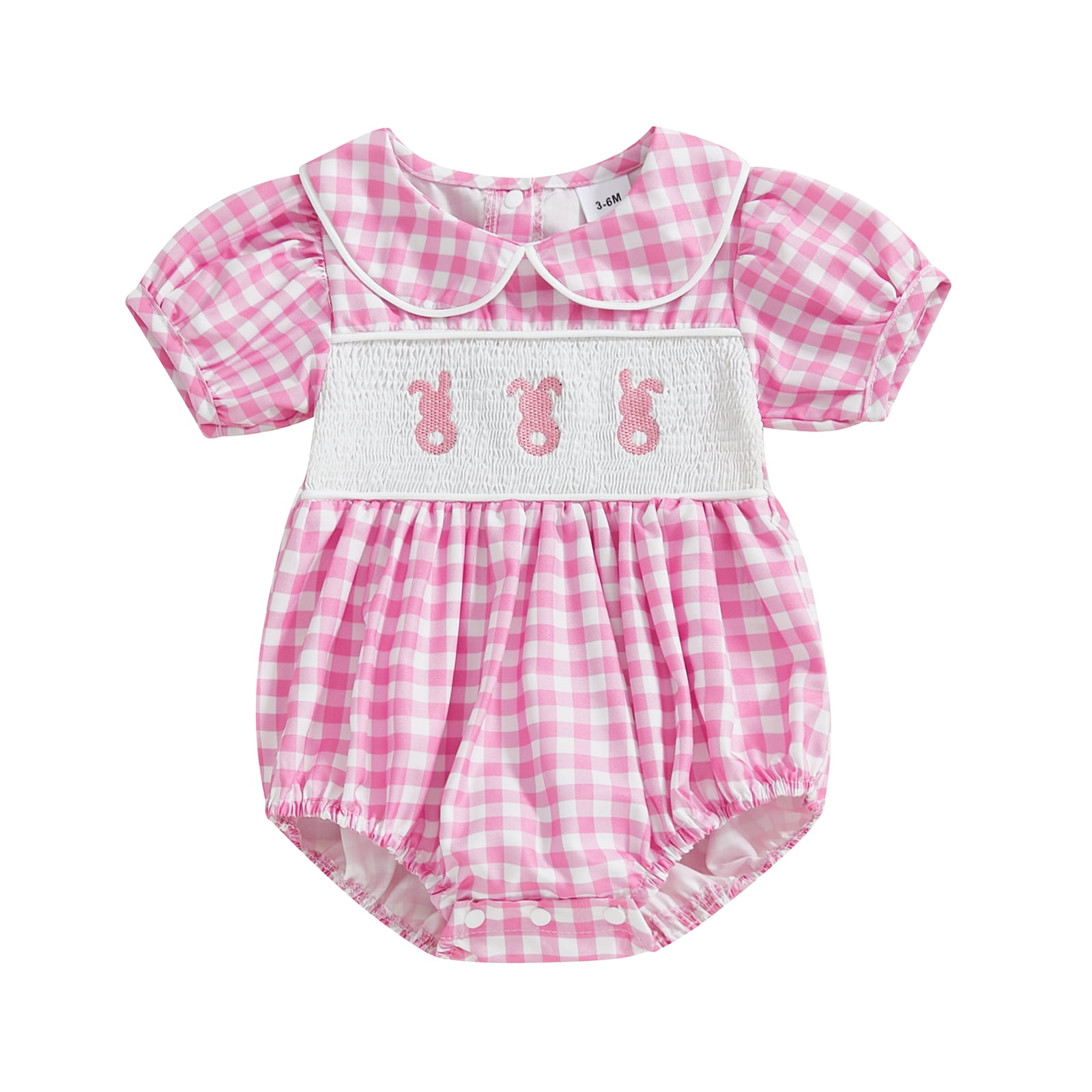 MIPREWUY Baby Girl Easter Romper Short Sleeve Doll Collar Bunny ...