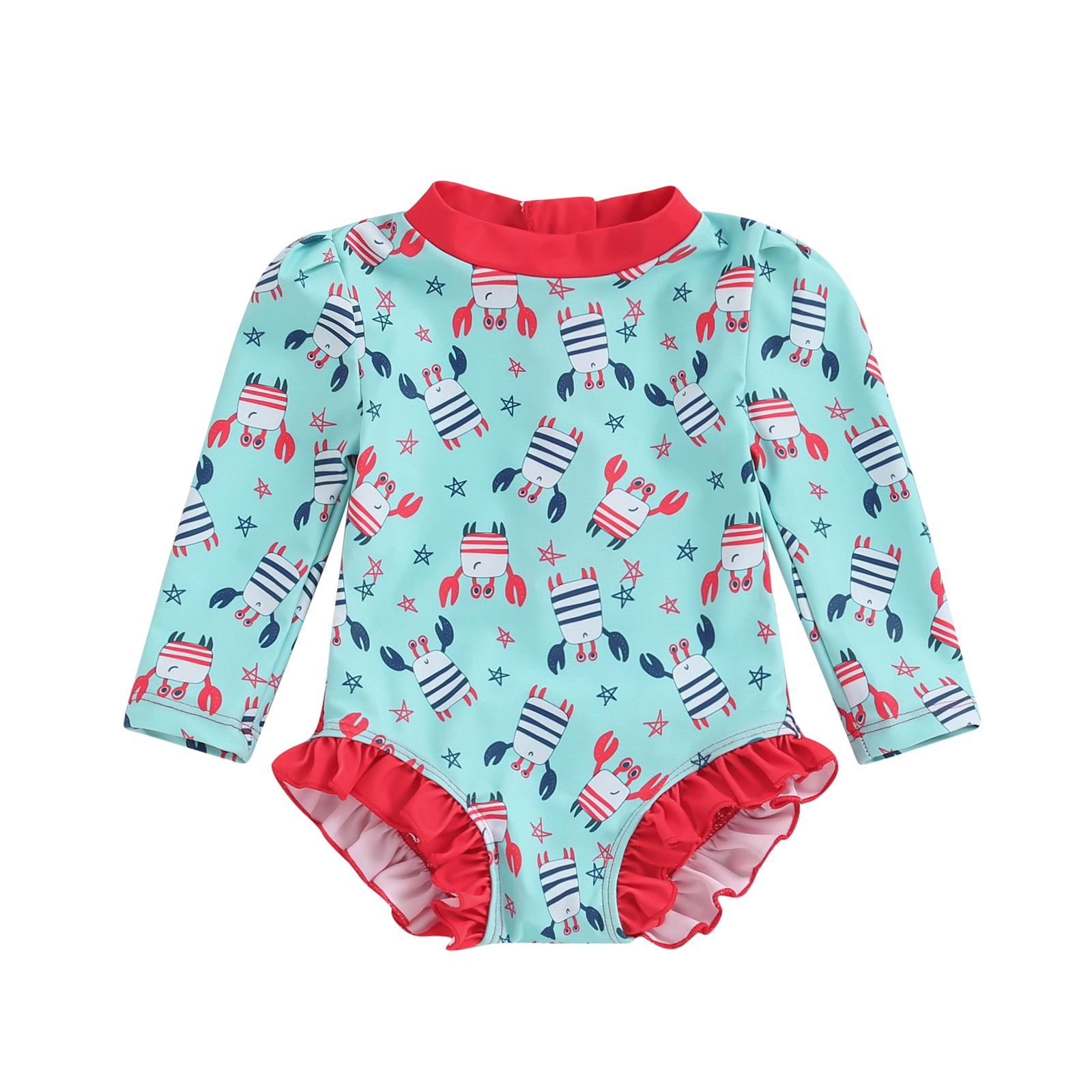 MIPREWUY Baby Girl Rash Guard Swimsuit Cute Crab Print Long Sleeve Ruffle Bathing Suit Swimwear ...