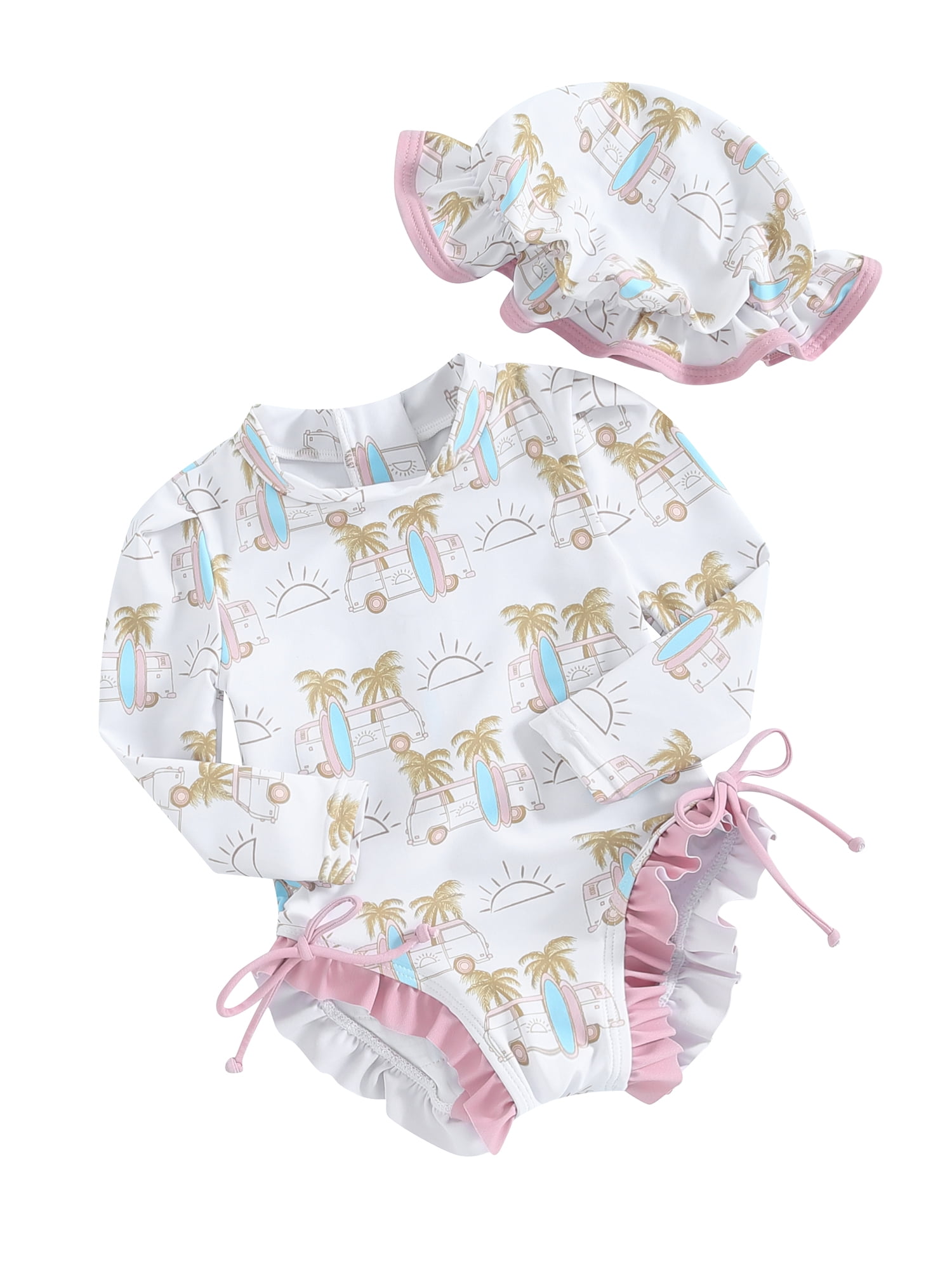 MIPREWUY Baby Girl Rash Guard Swimsuit Long Sleeve Floral/Ice Cream ...